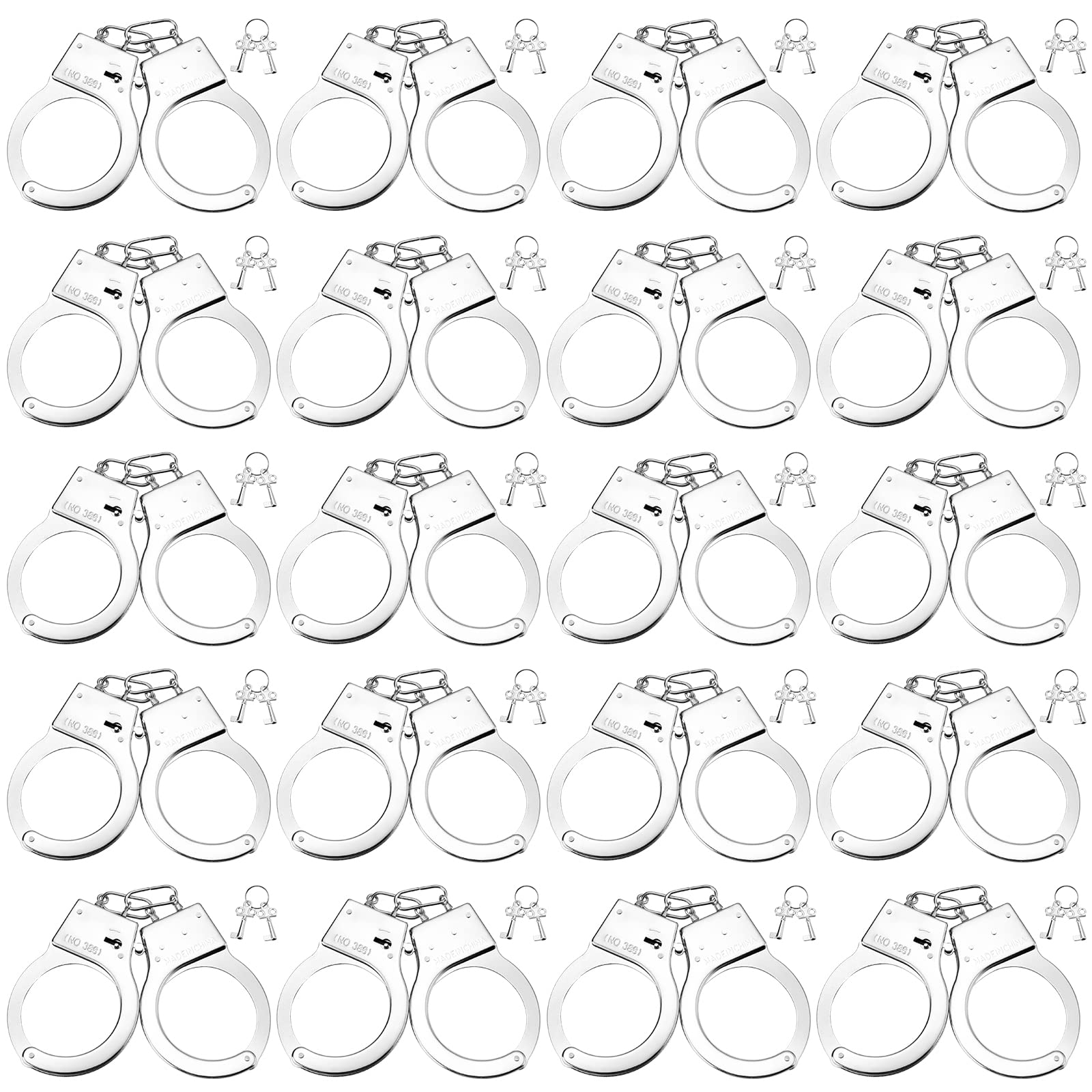 20 Pairs Toy Handcuffs Metal Handcuffs with Keys 9 Inch Hand Cuffs Fake ...