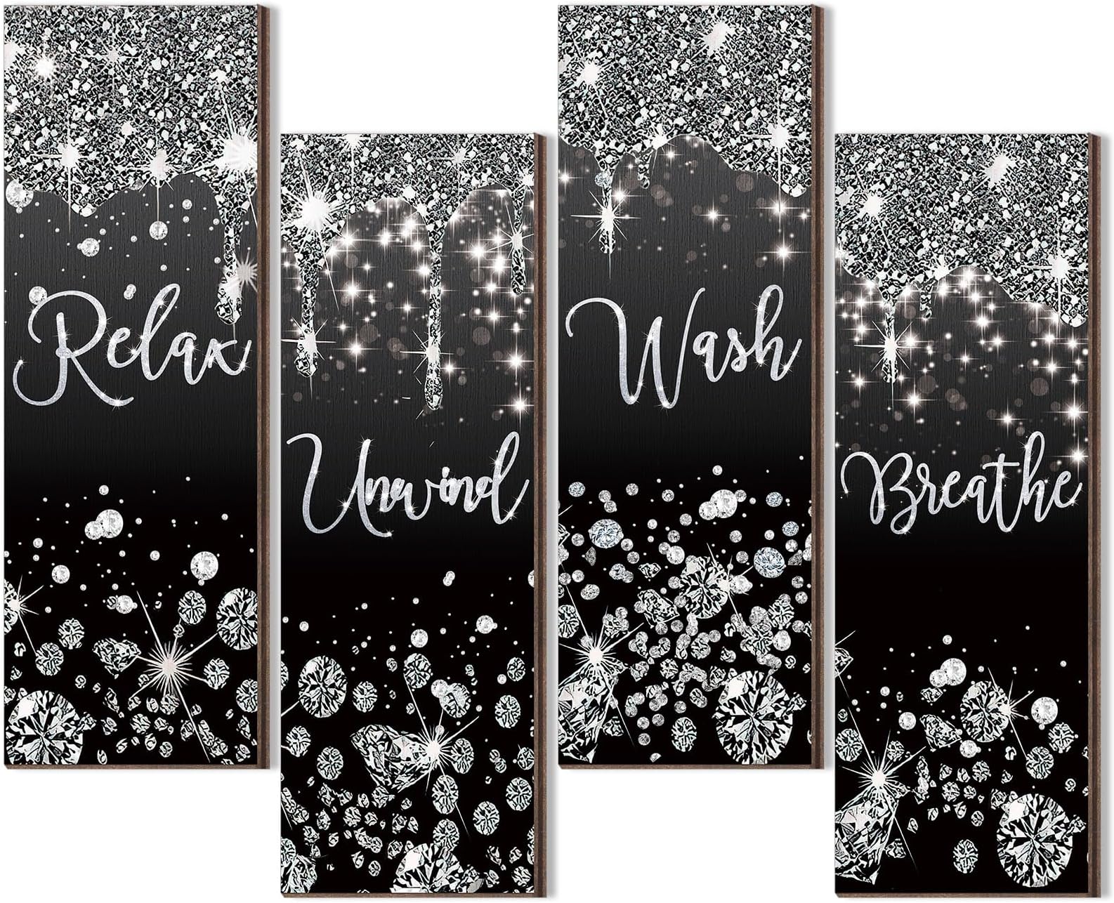 Amazon.com : Huwena 4 Pcs Glitter Diamond Bathroom Wall Decor Wooden ...