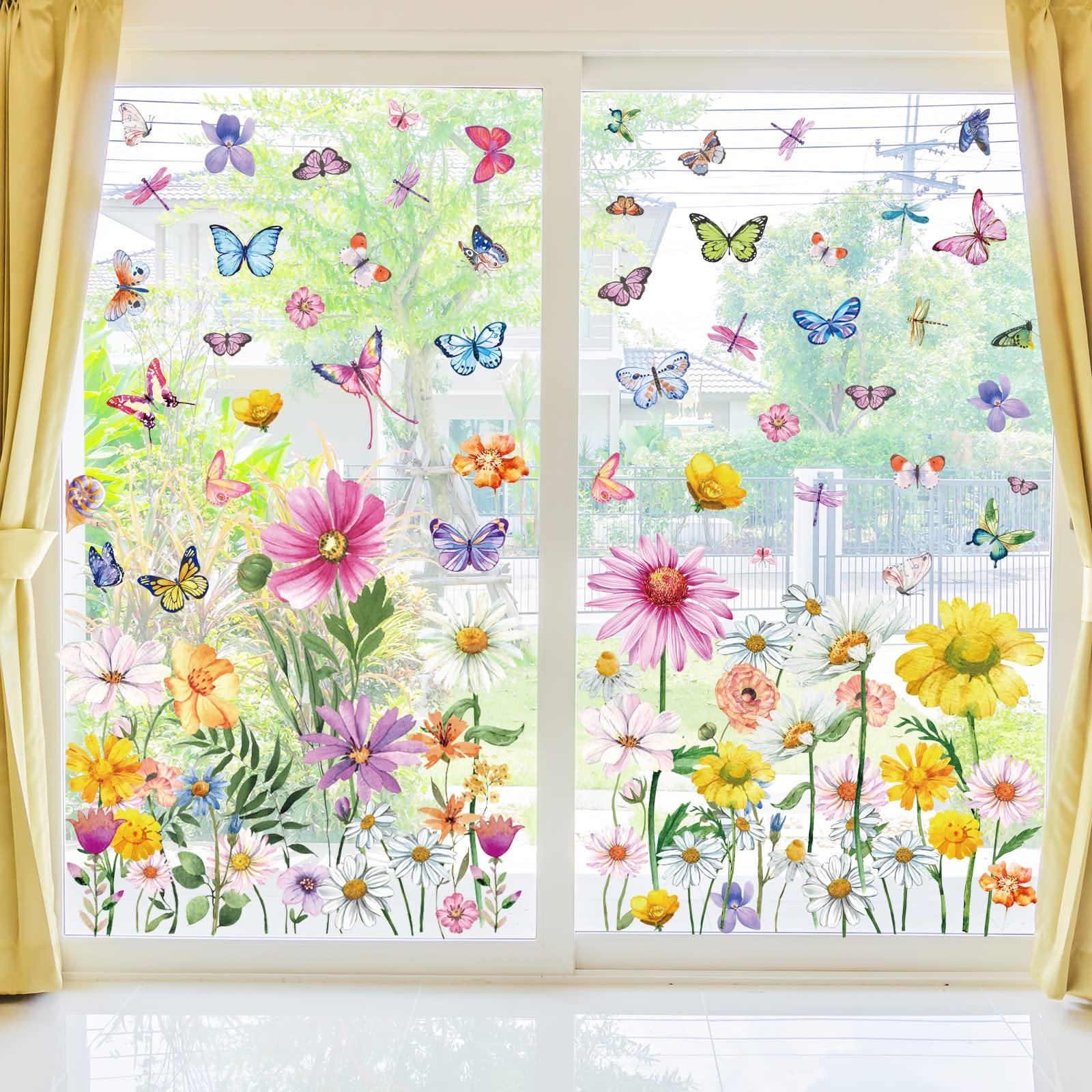 Amazon.com: Whaline 6 Sheets Colorful Spring Window Clings Flower ...