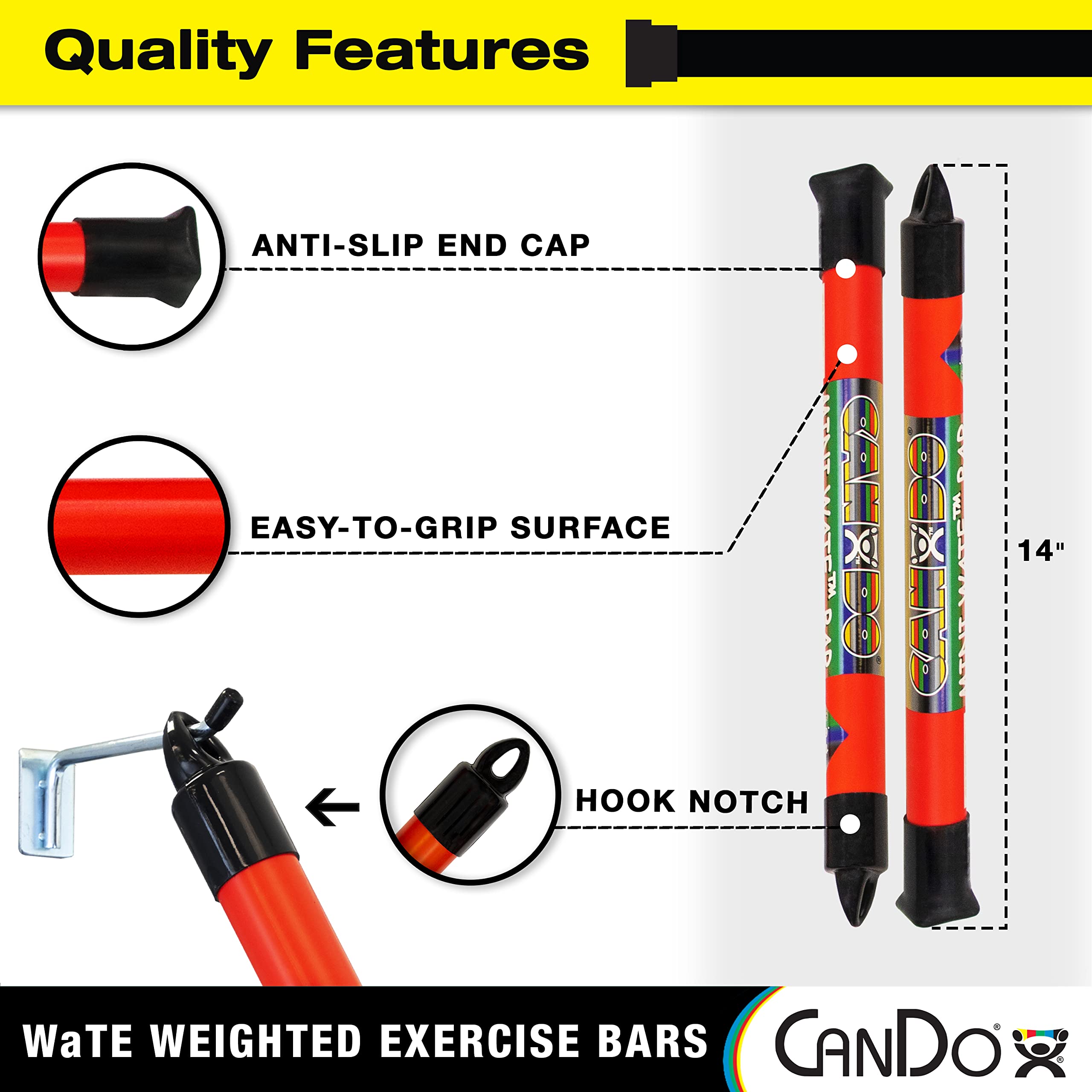 Snapklik.com : CanDo Mini WaTE Bars -2 Piece Set, 1.5lb Red, Total Body ...