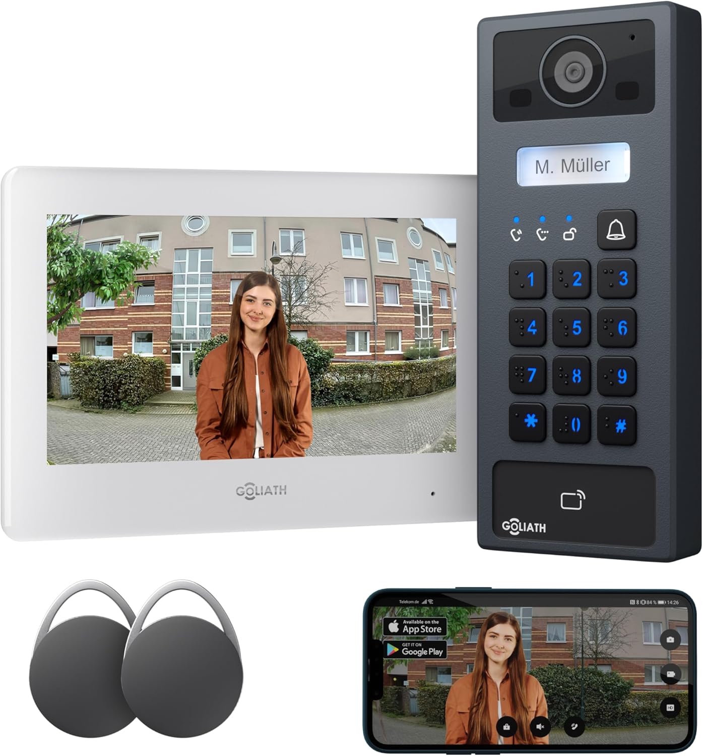 GOLIATH Basic 2-Wire Bus Video Door Intercom, Full HD, App Control, 7 ...