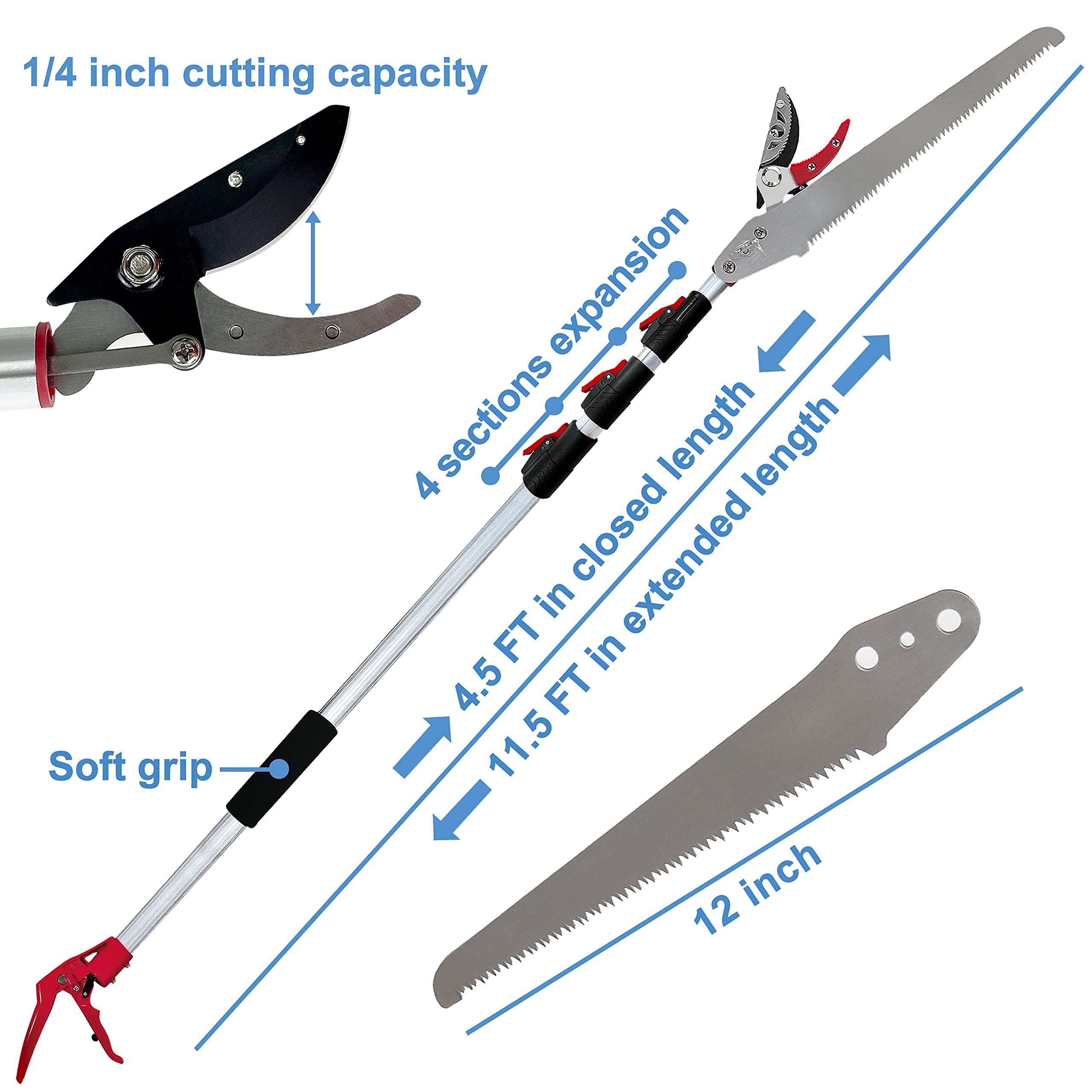 Mesoga 4.5-11.5 FT 4 Sections Extendable Tree Trimmers with Handle ...