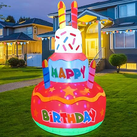 Amazon.com: GOOSH Happy Birthday Inflatable Cake with Candles Outdoor ...