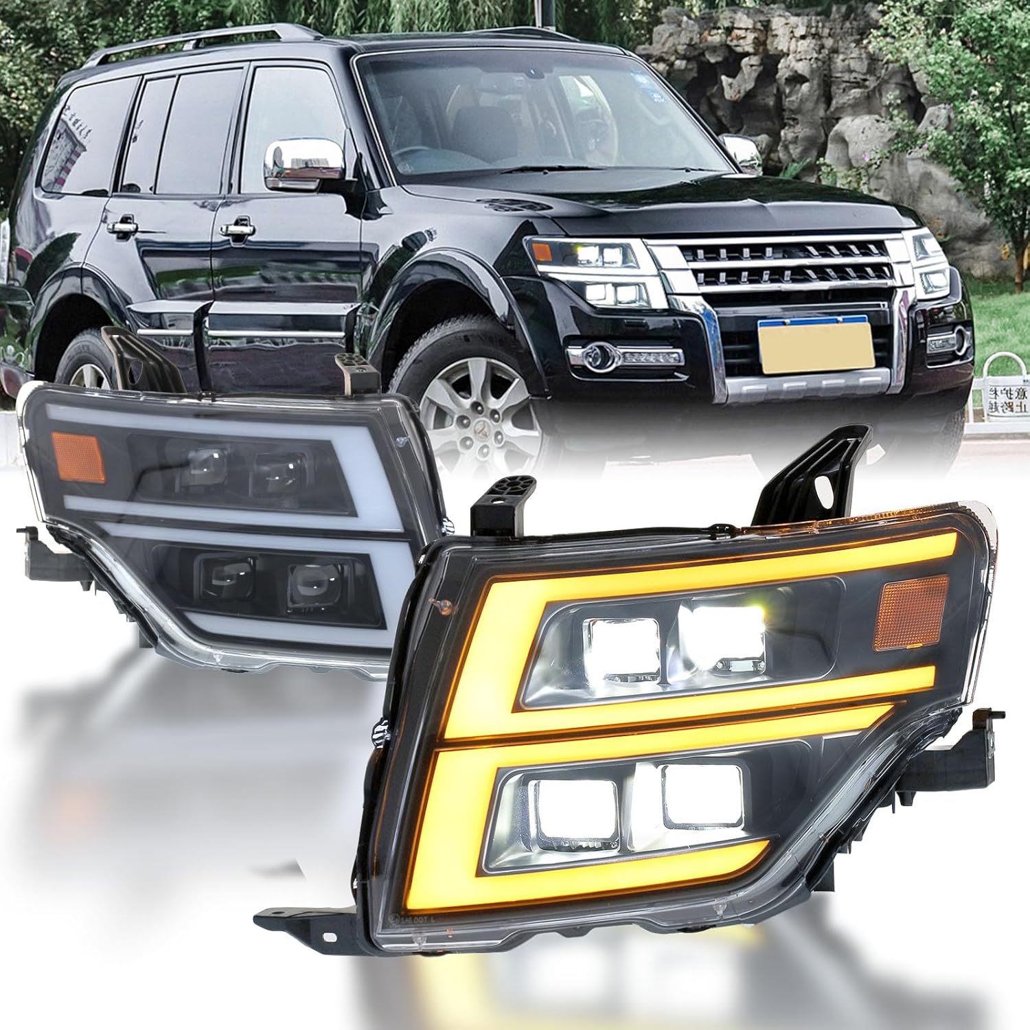 JOLUNG Full LED Headlights Assembly for Mitsubishi Pajero V93 V97 2009-2021, Upgrade Headlight 8 ...
