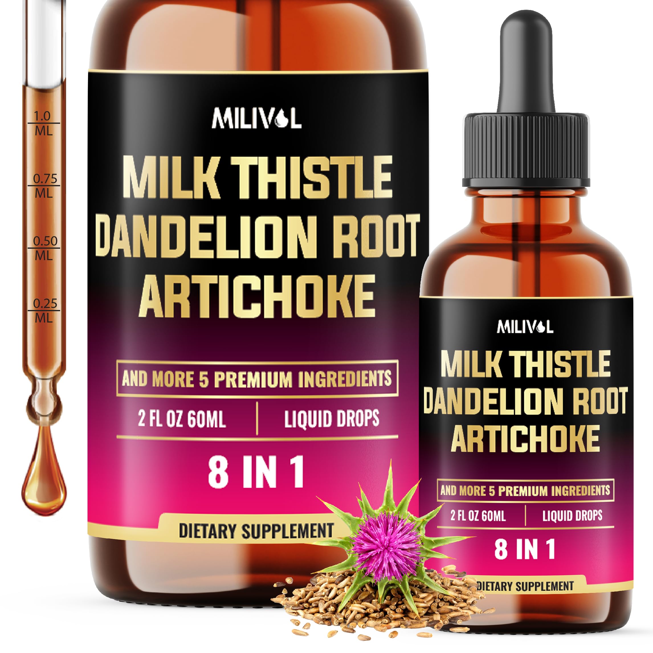 Amazon.com: MILIVOL 8in1 Milk Thistle Liquid Drops with Dandelion Root ...