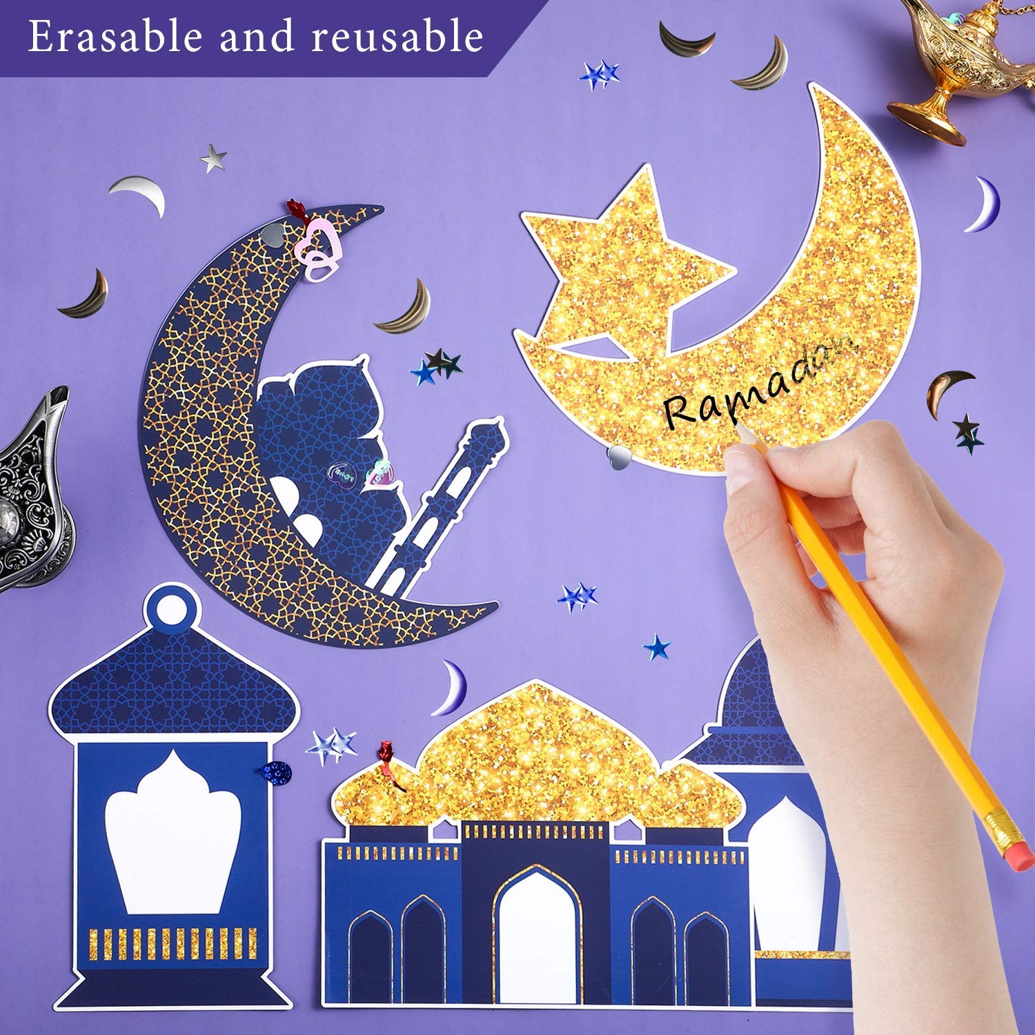 40 Pieces Eid Mubarak Party Decoration Eid Mubarak Cutouts Blue Gold ...
