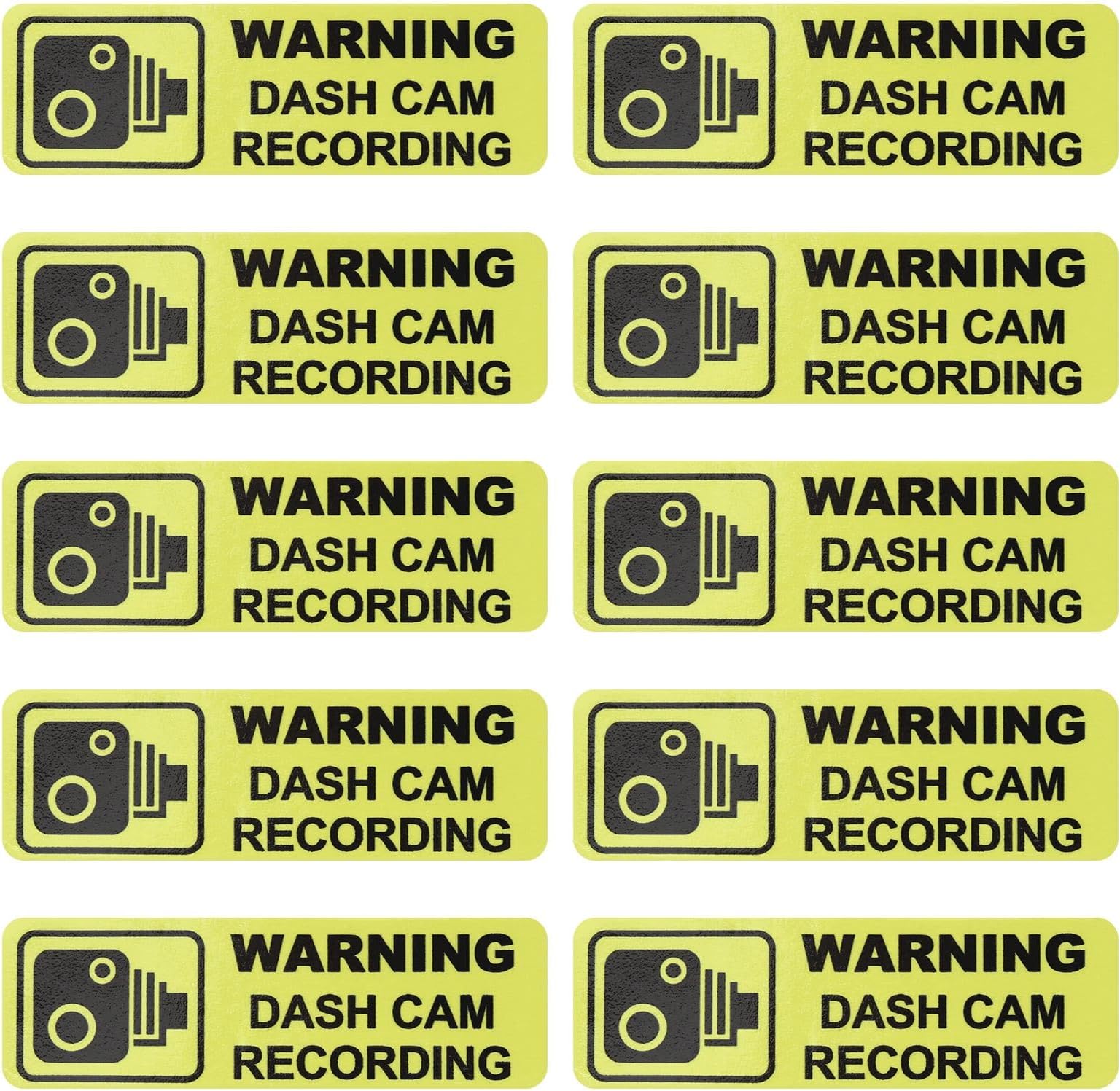Warning Dash cam Recording Sticker,3.5x1.1 inch 5pcs Yellow Warning ...
