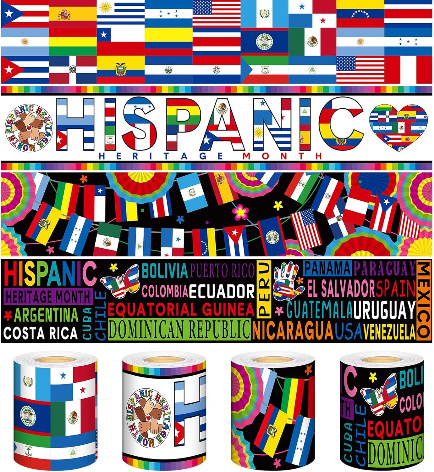 Amazon.com: Watersay 4 Rolls 131 ft Hispanic Heritage Month Bulletin ...