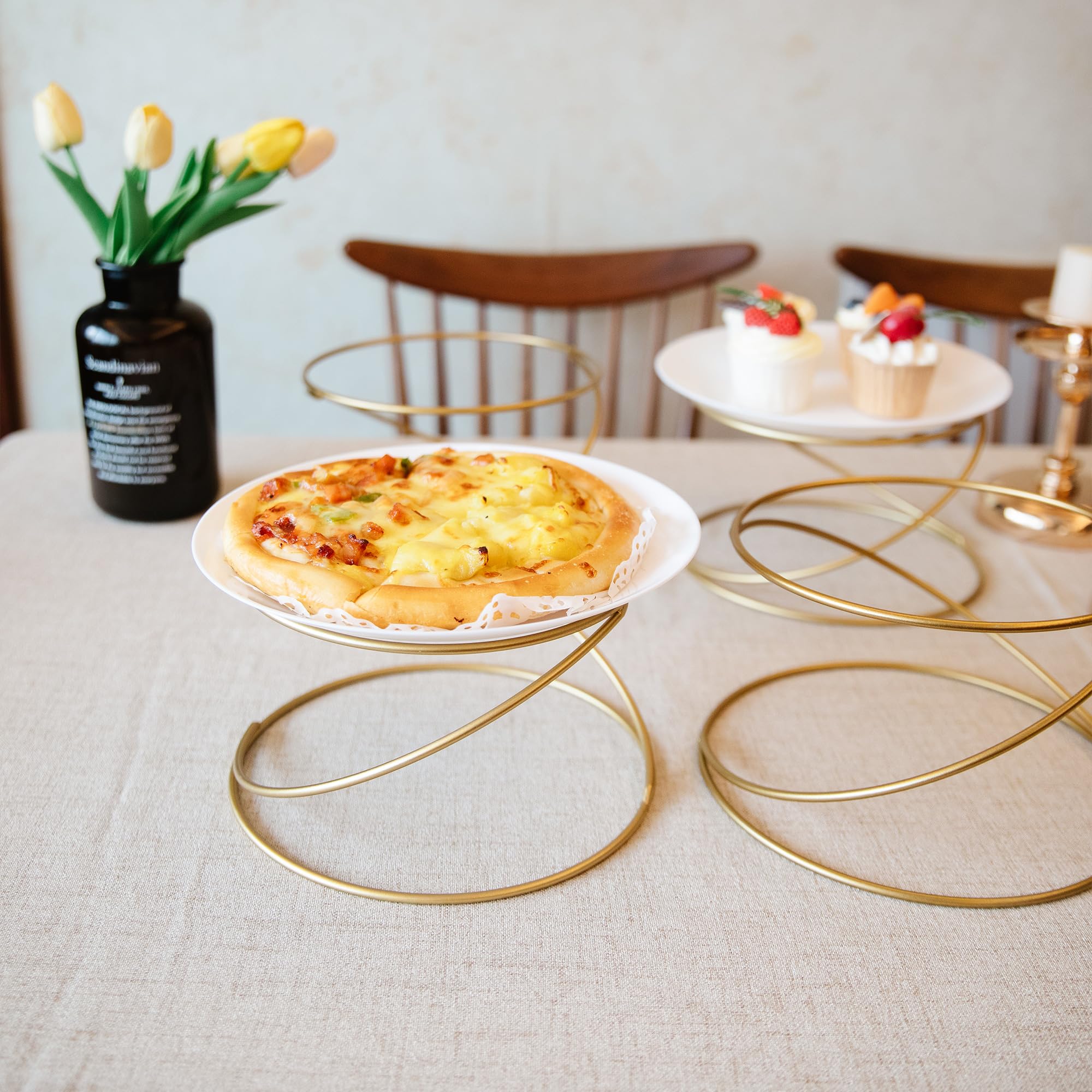 HPC DECOR Set of 4 Gold Yellow Metal Wire Pizza Pan Riser Stands- Round ...