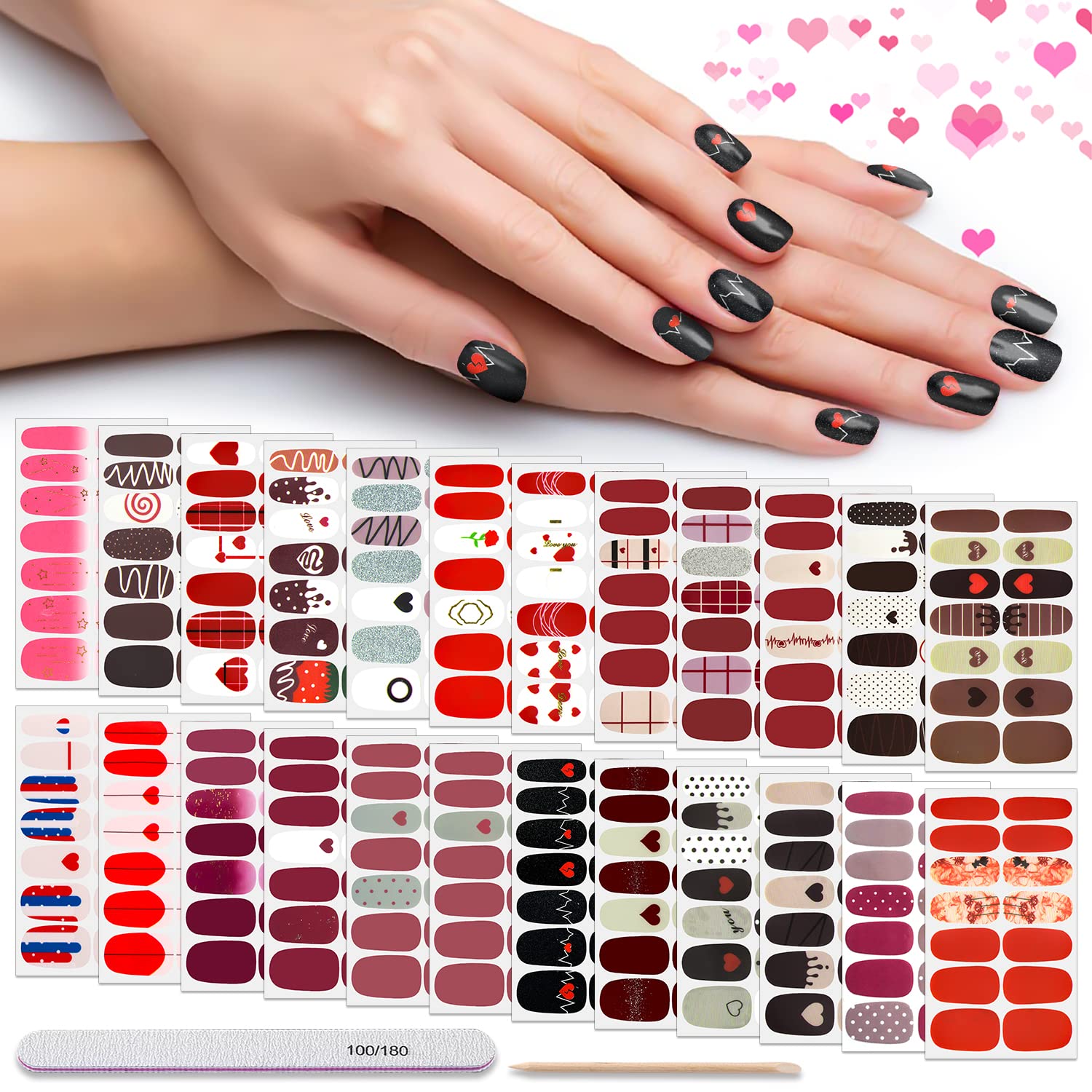 Amazon.com: DANNEASY 24 Sheets Valentine's Day Nail Polish Strips Full ...