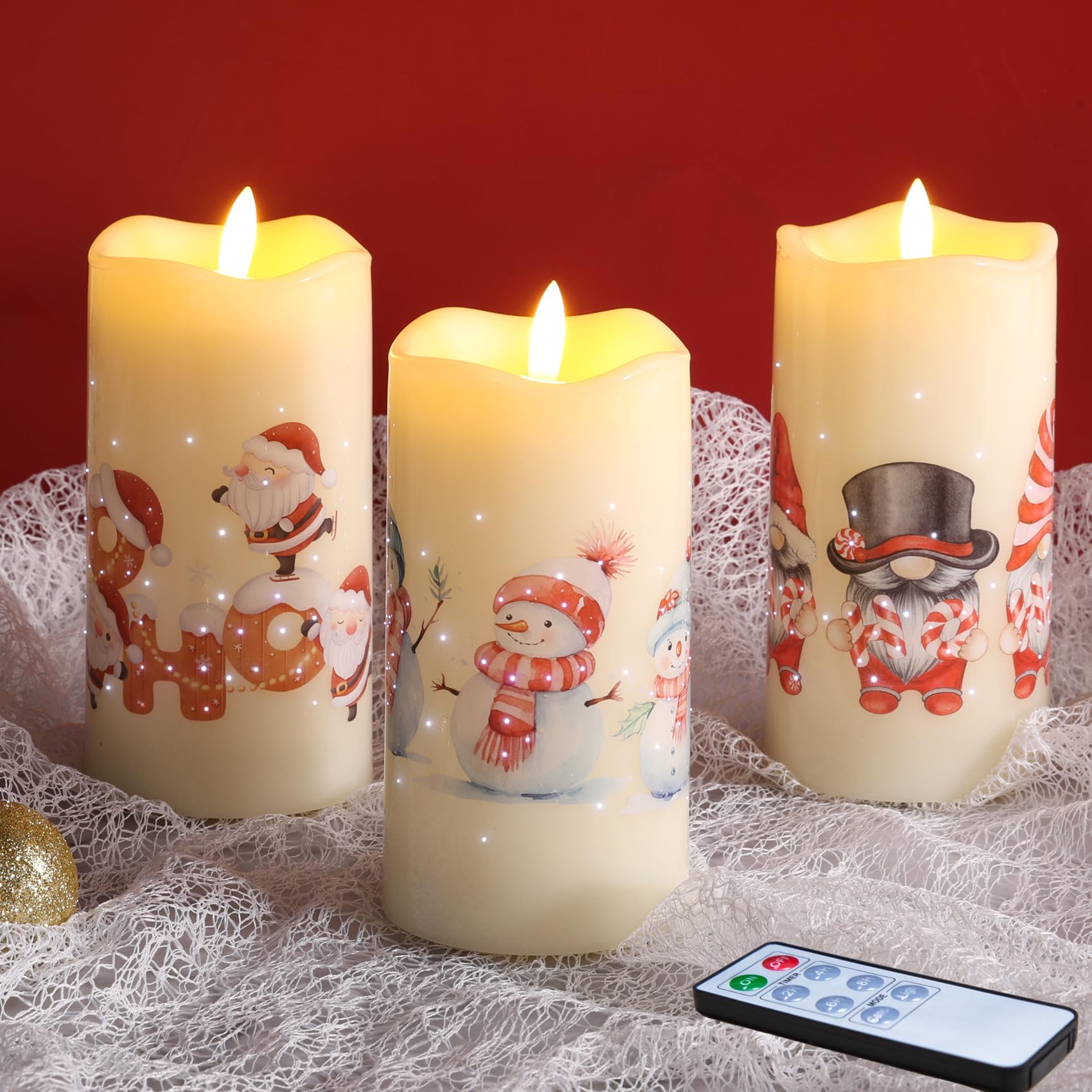 Amazon.com: Eywamage Santa Snowman Gnomes Christmas Flameless Candles ...