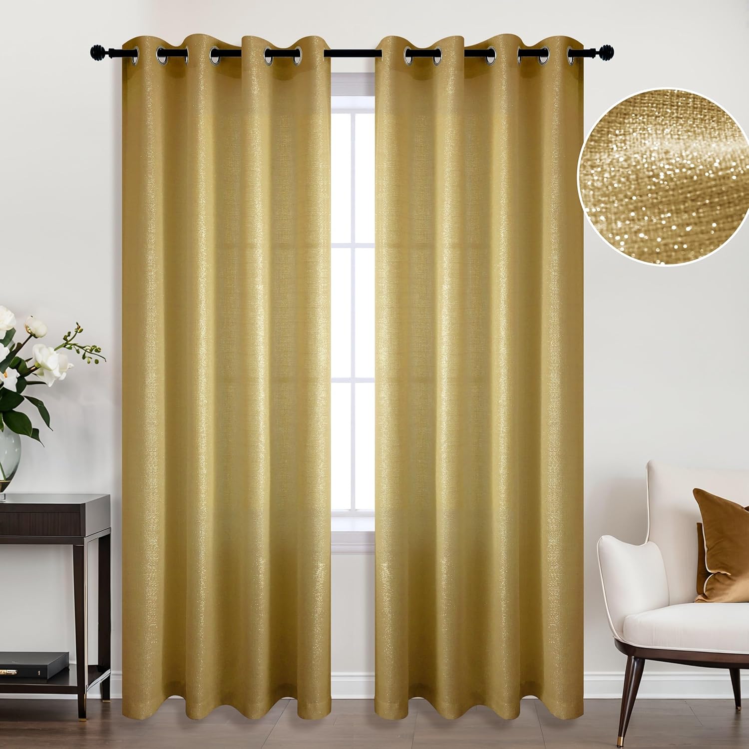 Amazon.com: KOUFALL Gold Curtains for Luxury Living Room,Single Panel ...
