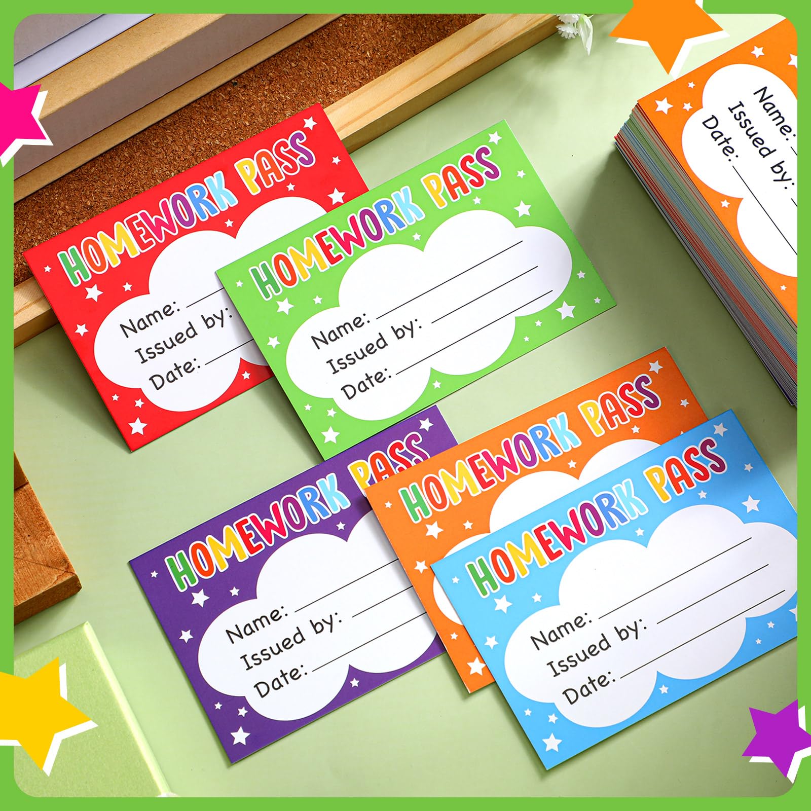 Snapklik.com : 100 Pcs Colorful No Homework Passes Cards Classroom ...