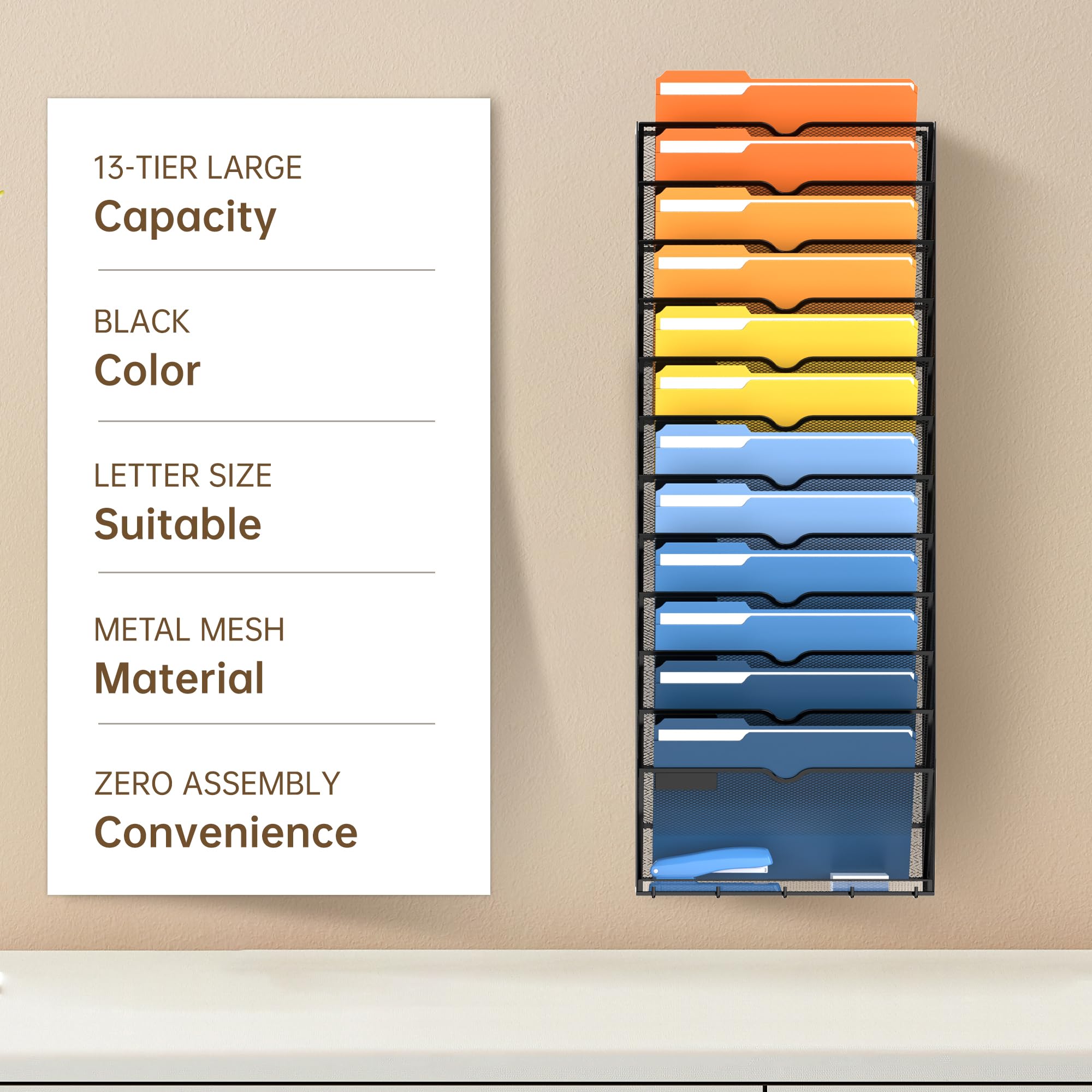 SUPEASY 13-Tier Wall File Organizer with Hooks, Hanging File Organizer ...