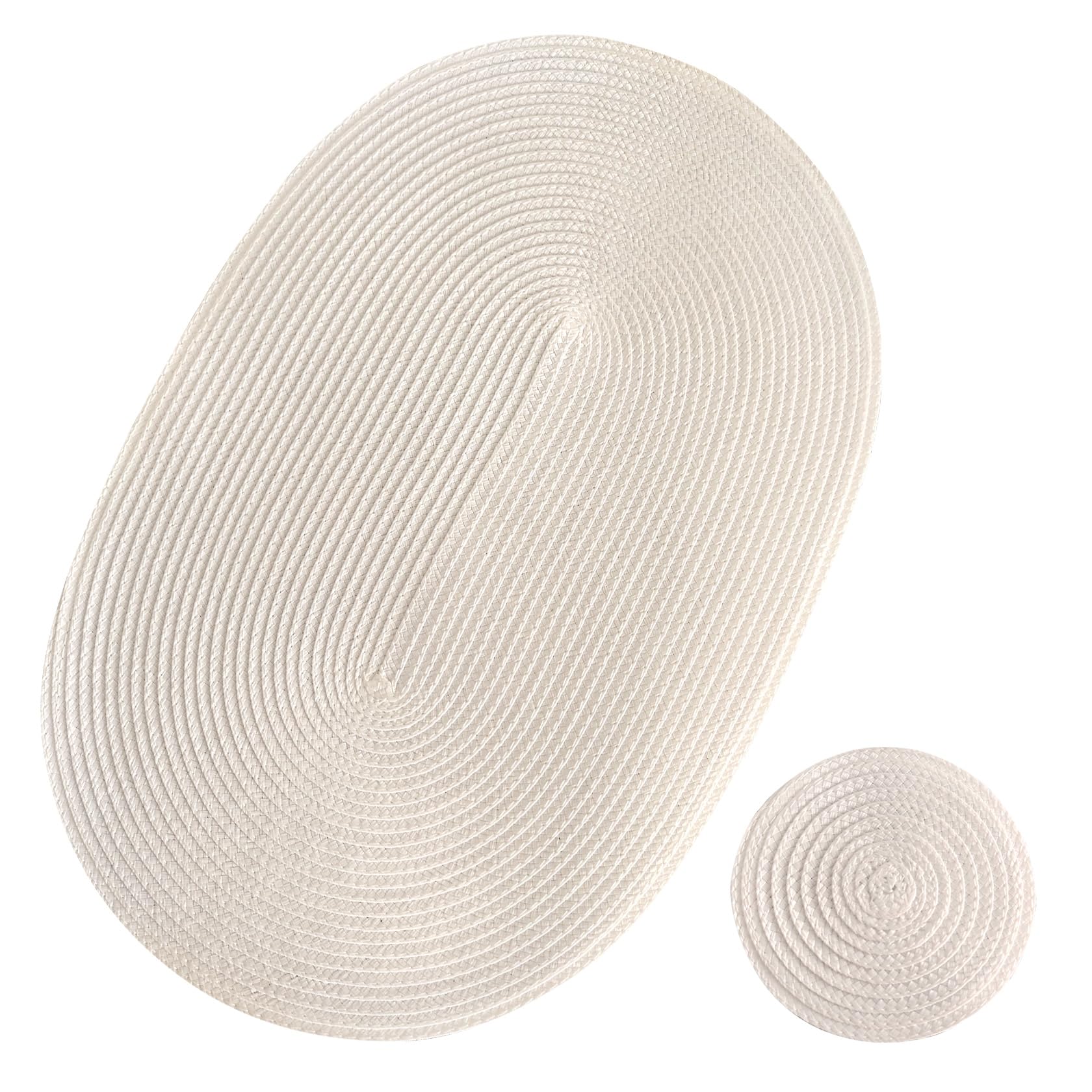 6 Sets Place Mats Oval Plastic Braided Beige 43cm Length 28cm Width ...