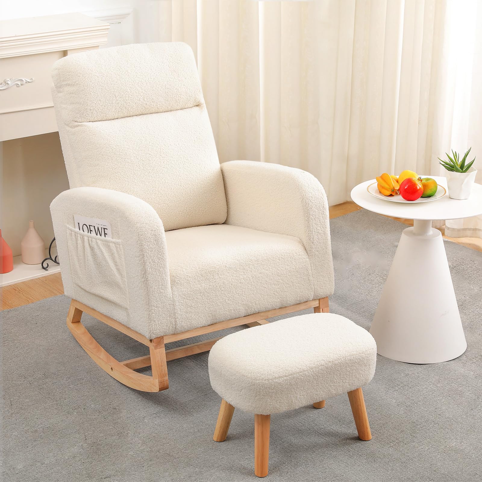 Levede Rocking Chair Nursery with Ottoman, Nursing Armchair Recliner ...