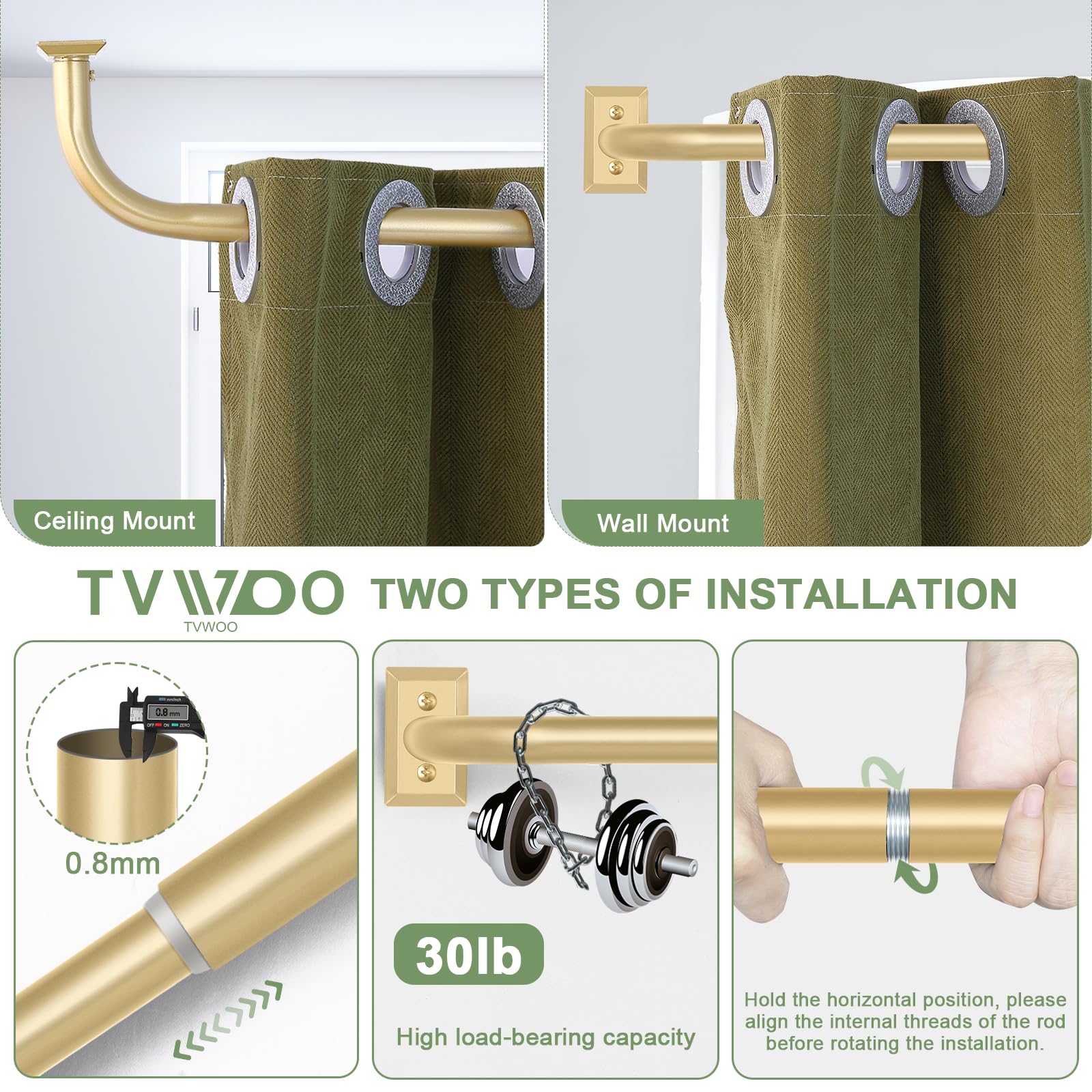 Snapklik.com : TVWOO Gold Wrap Around Curtain Rods 2 Pack:Blackout ...