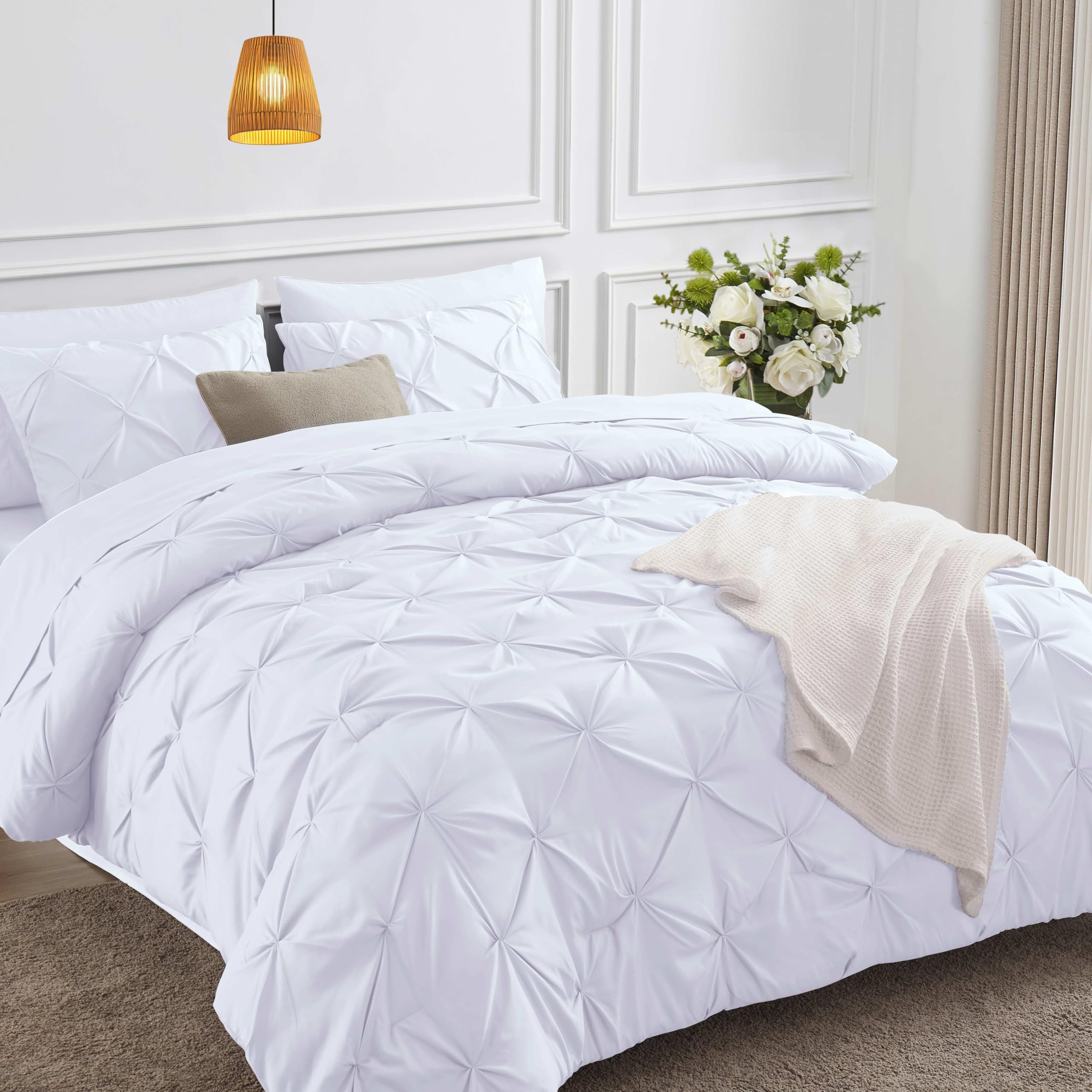 Amazon.com: HIMEET- White Comforter Full (82"x86") White Bedding 7 Pcs ...