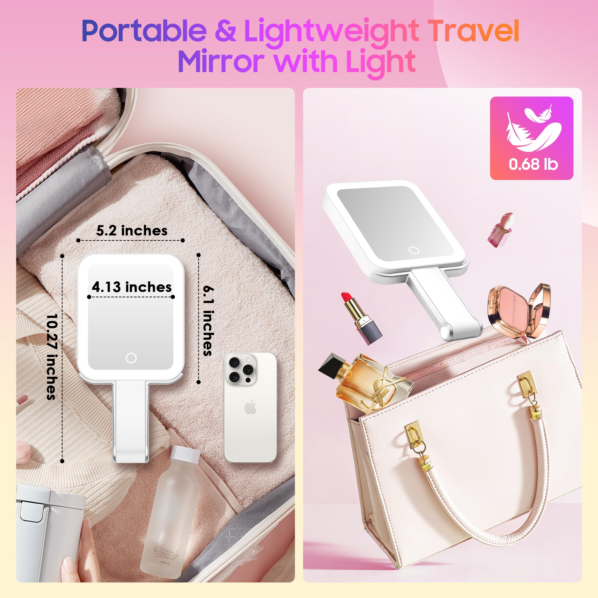 Magnifying Travel Mirror with Light, 30X/1X Double-Sided Magnifying ...