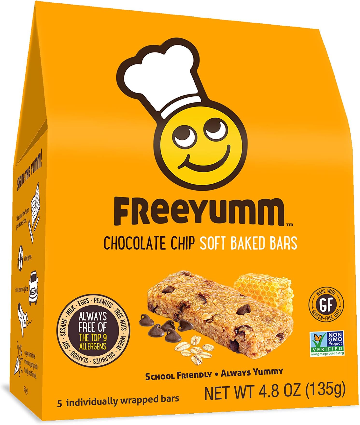 Amazon.com: FREEYUMM Chocolate Chip Oat Bars 5ct, 4.8 OZ : Grocery ...