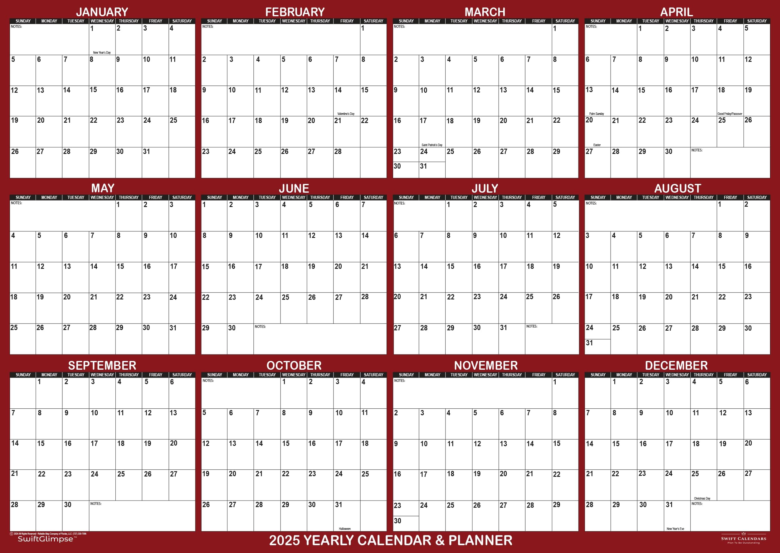 A2 2025 Wall Calendar by SwiftGlimpse, 59cm x 42cm, Erasable Yearly ...
