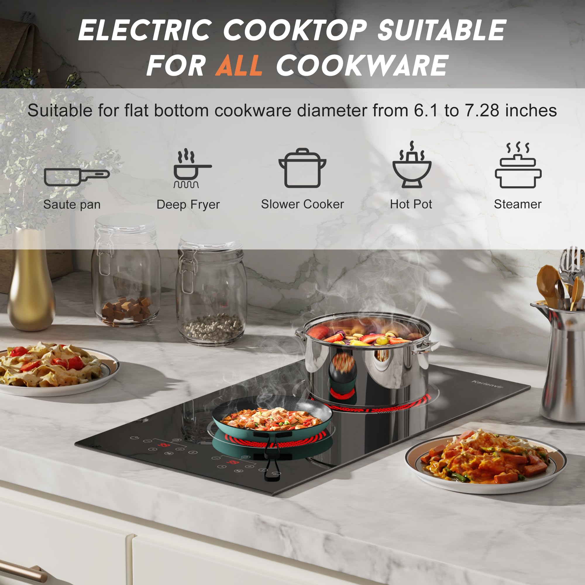 Snapklik.com : Karienvir Electric Cooktop, 2 Burner Stove Touch Control ...
