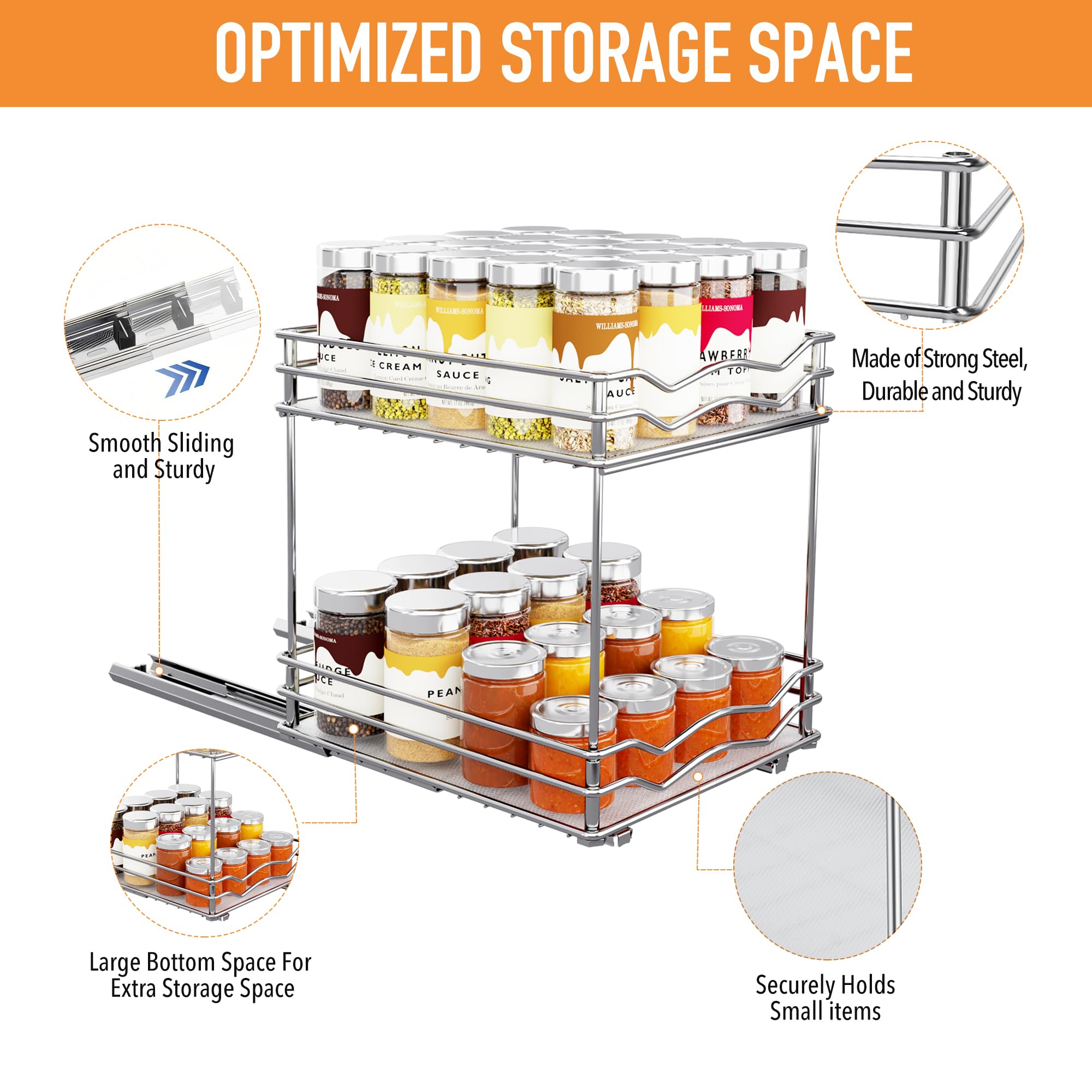 Cooklux Pull Out Spice Rack Organizer for Cabinet - 9 Inch Wide Spice ...