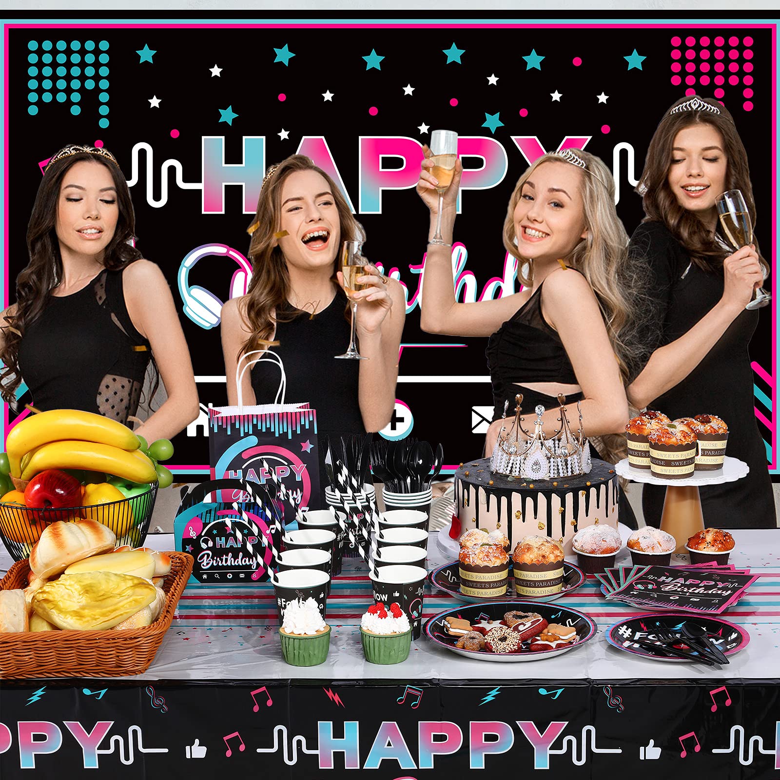 Karaoke Party Supplies Music Birthday Party Decorations Kit - Banner ...