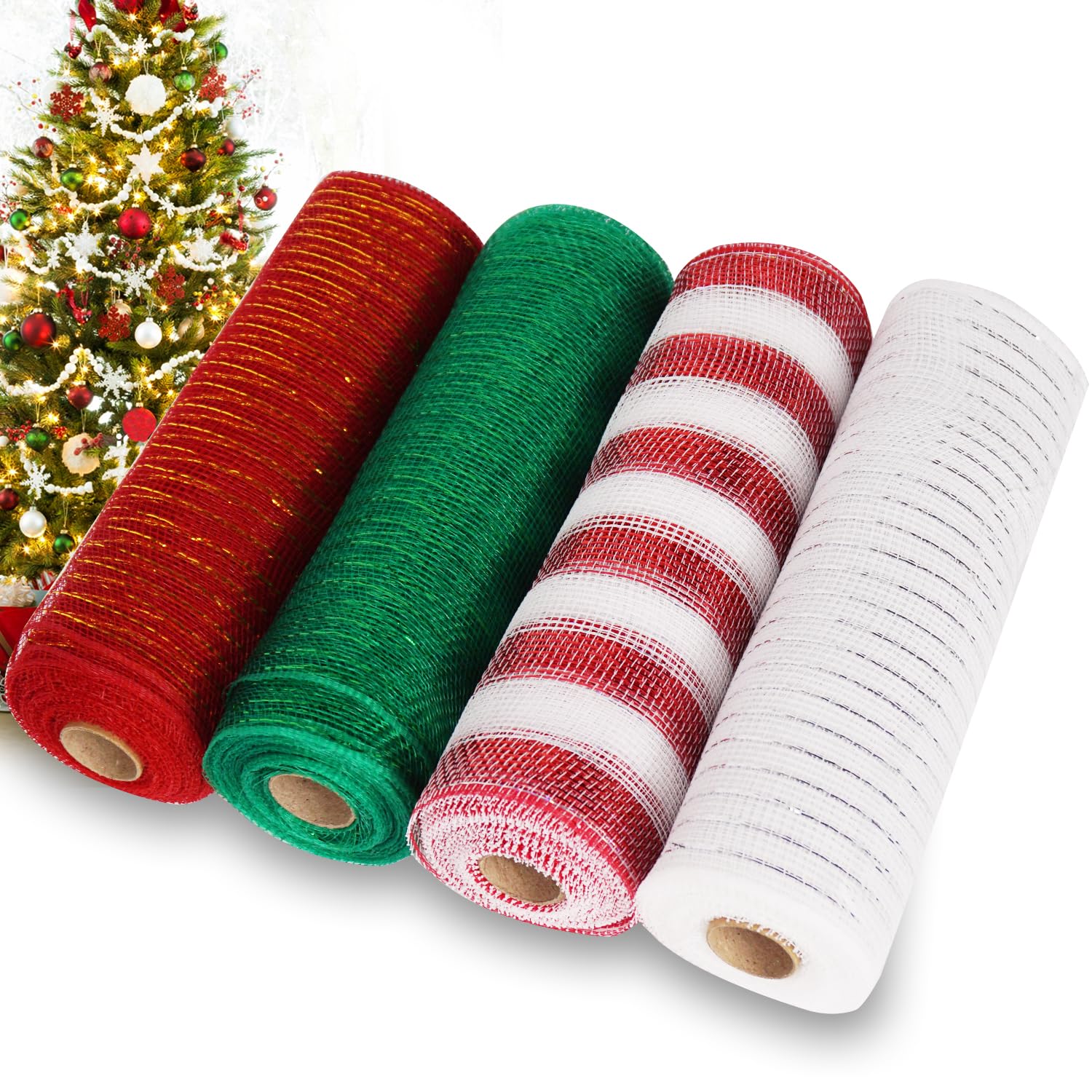Amazon.com: 4 Pcs Deco Mesh Ribbon Rolls 10 Inch 10 Yards(30 ft ...