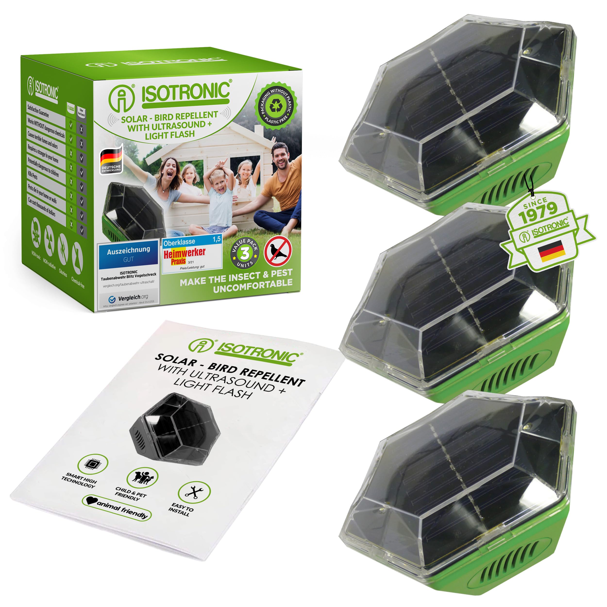 ISOTRONIC® Ultrasonic Solar Bird Repeller device, portable Bird ...