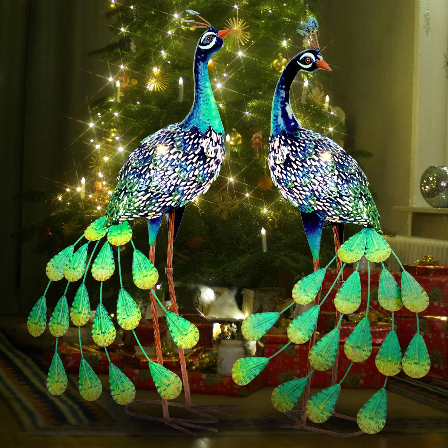 Snapklik.com : Kircust Solar Metal Peacock Statues - Set Of 2 ...