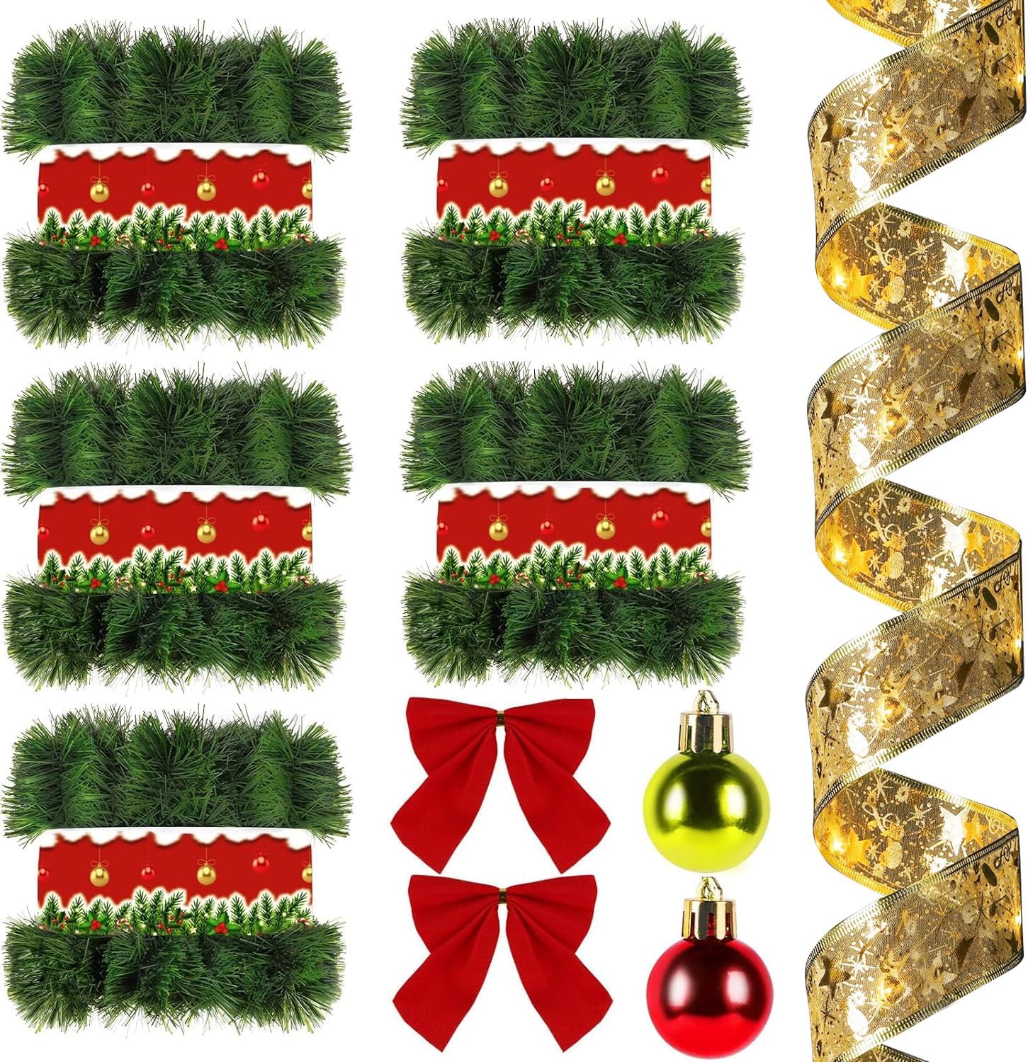 Amazon.com: GardenNow 5 Pack 250FT Christmas Garland for Holiday Decoration, Christmas Ribbon ...