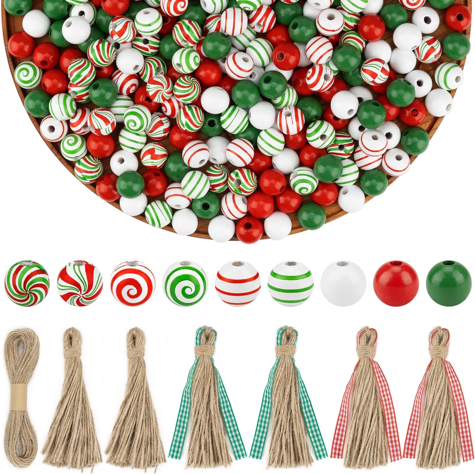 Amazon.com: 180 Pcs Candy Cane Wood Beads 16mm Christmas Wooden Beads ...
