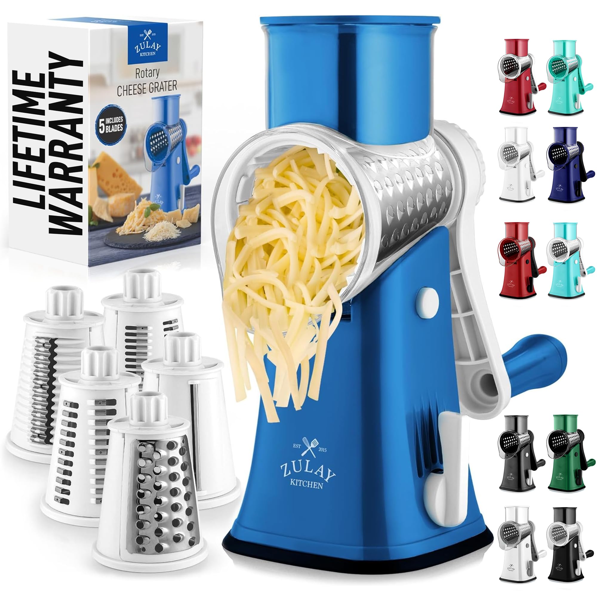 Amazon.com: Zulay Rotary Cheese Grater 5 Blade Cheese Shredder - Manual ...