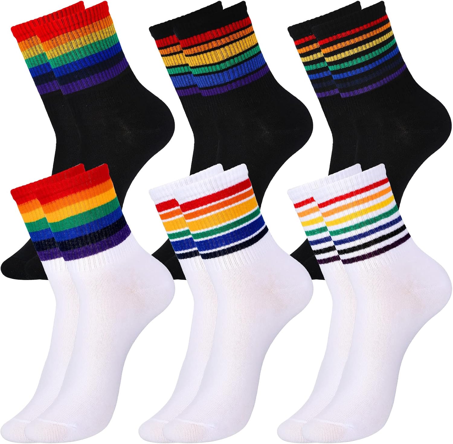Bencailor 6 Pairs Crew Socks Striped Rainbow Athletic Cotton Novelty ...