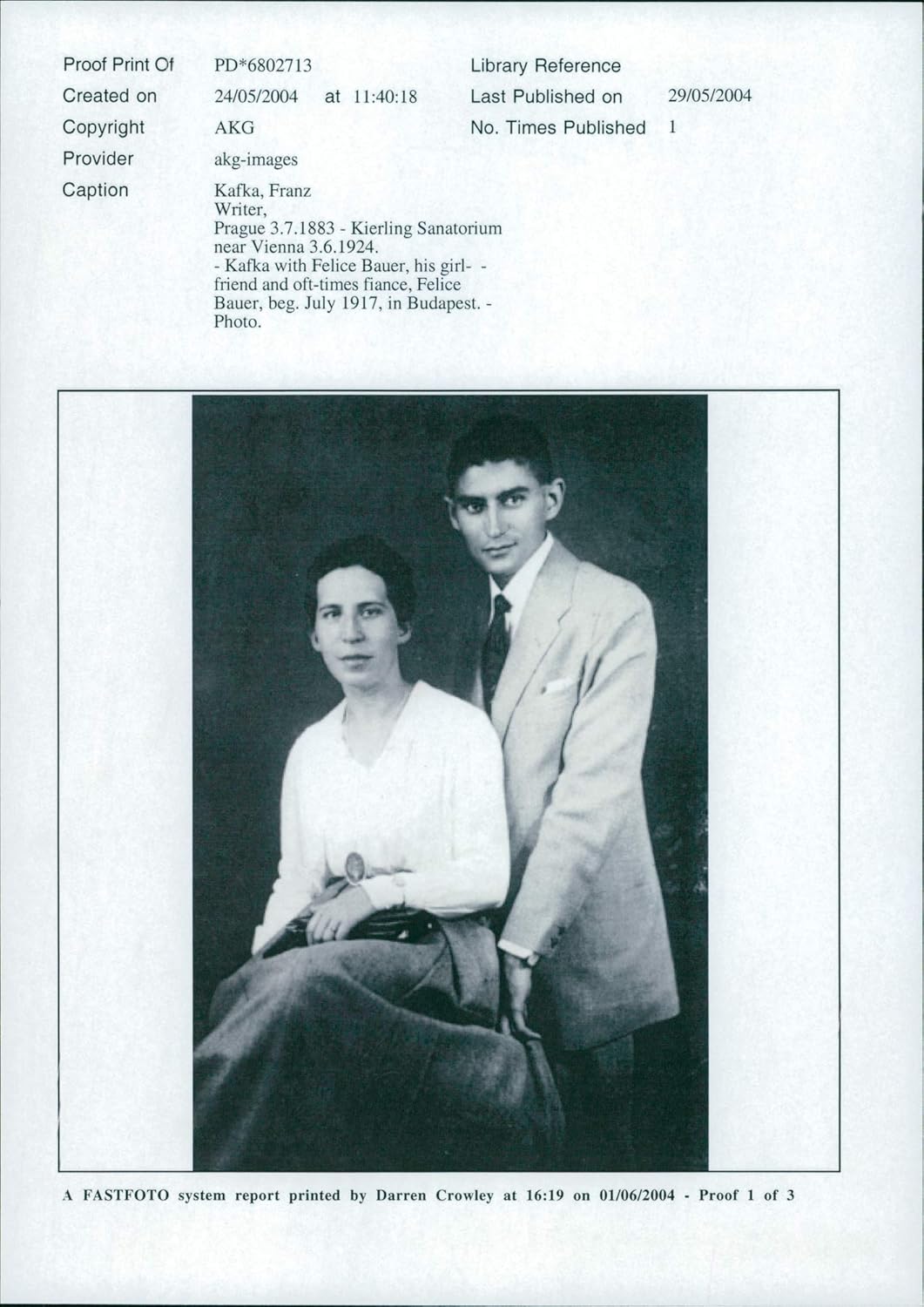 Amazon.com: Vintage photo of Novelist Franz Kafka with his fiancee ...