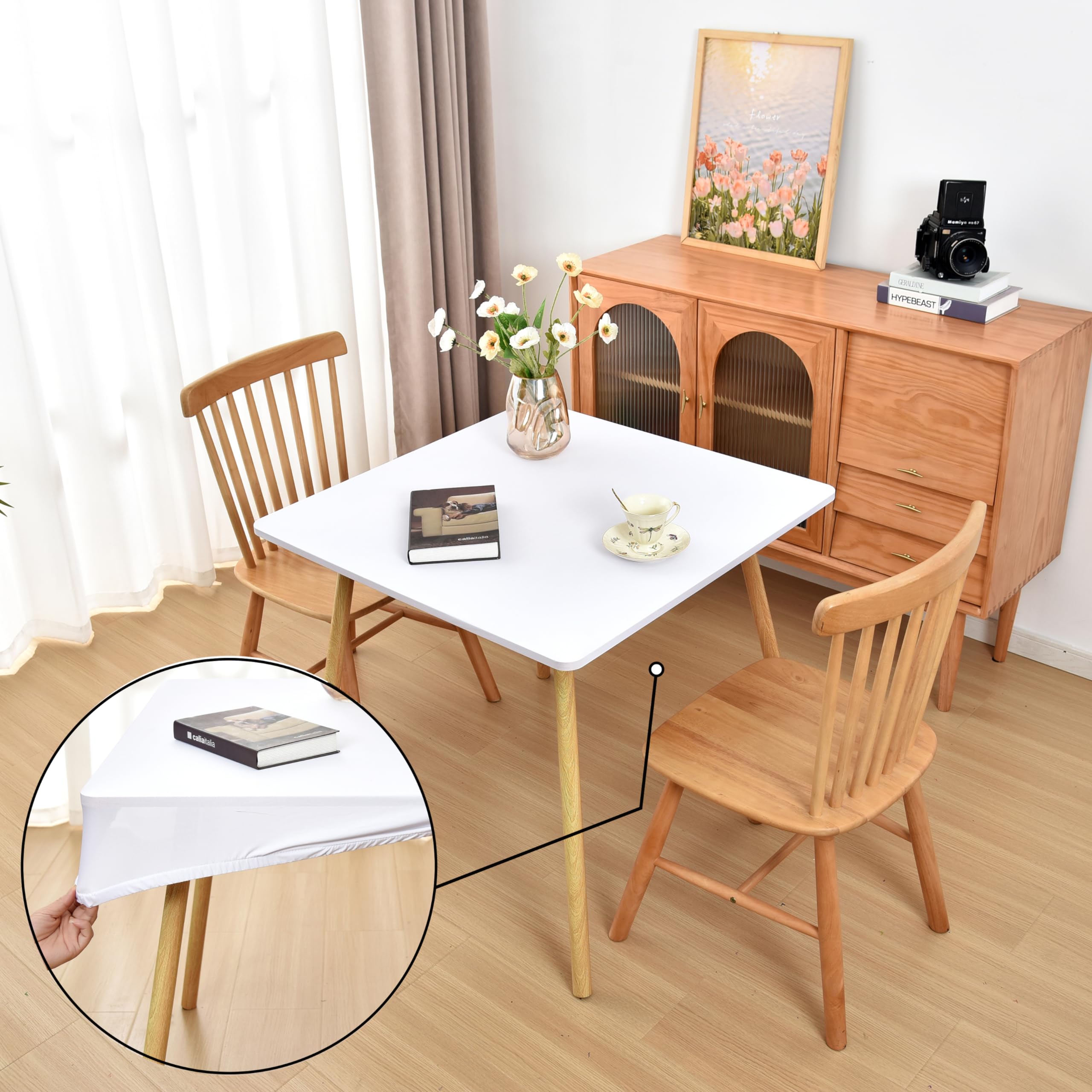 Amazon.com: Amonsa White Fitted Tablecloth with Elastic for 48x48 inch ...