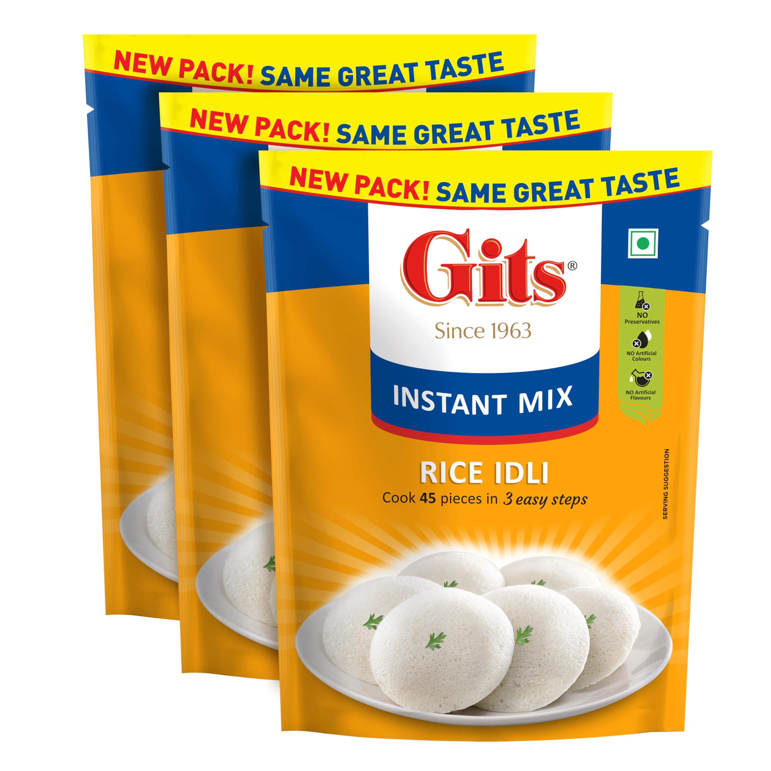Gits Instant Rice Idli Breakfast Mix, Makes 45 per Pack, Pure Veg ...