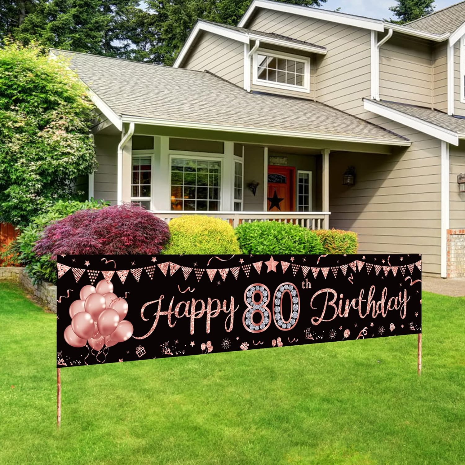 Amazon.com: Happy 80th Birthday Banner Decorations for Women, Rose Gold ...