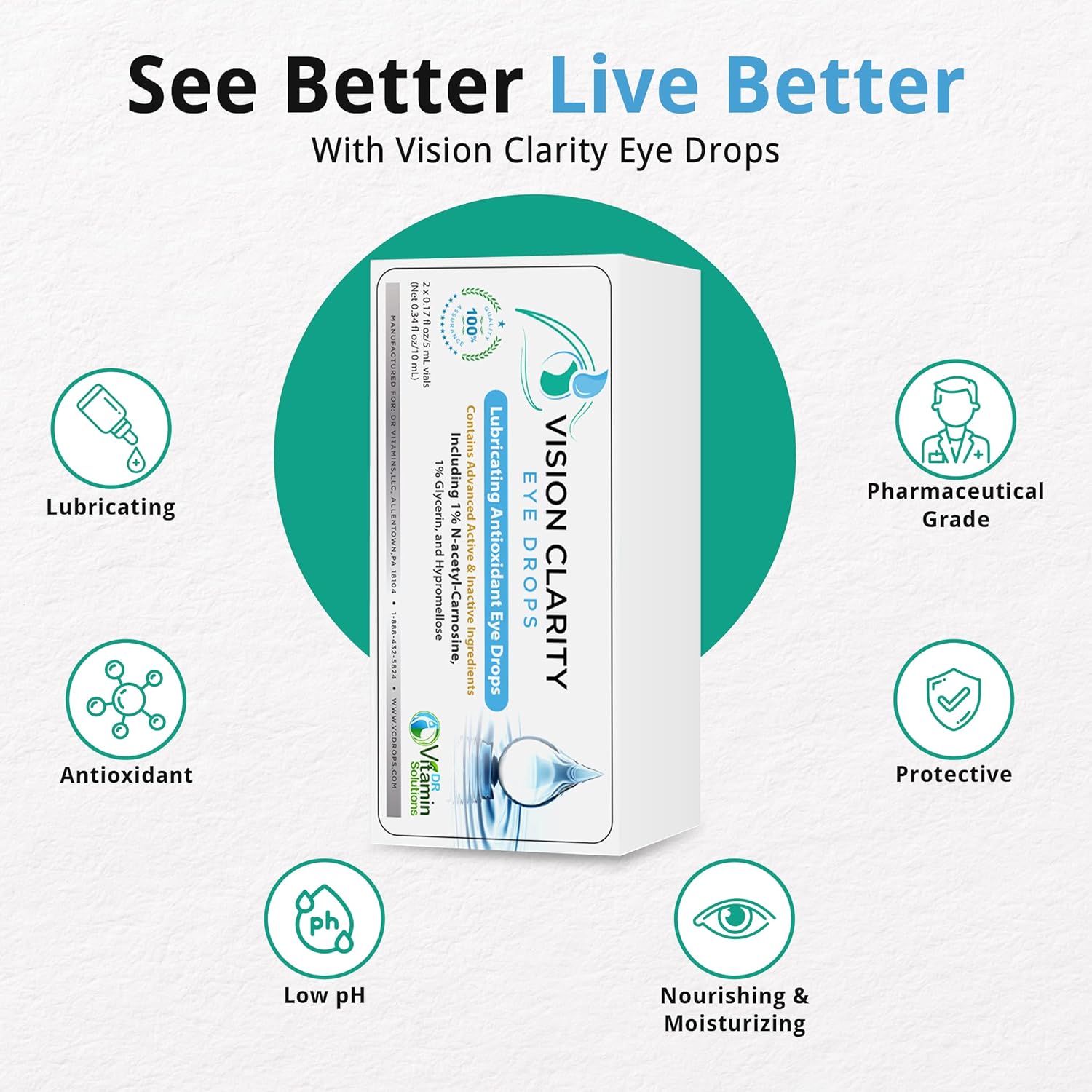 Vision Clarity – Gotas para los ojos con 1% de lubricantes de carnosina ...