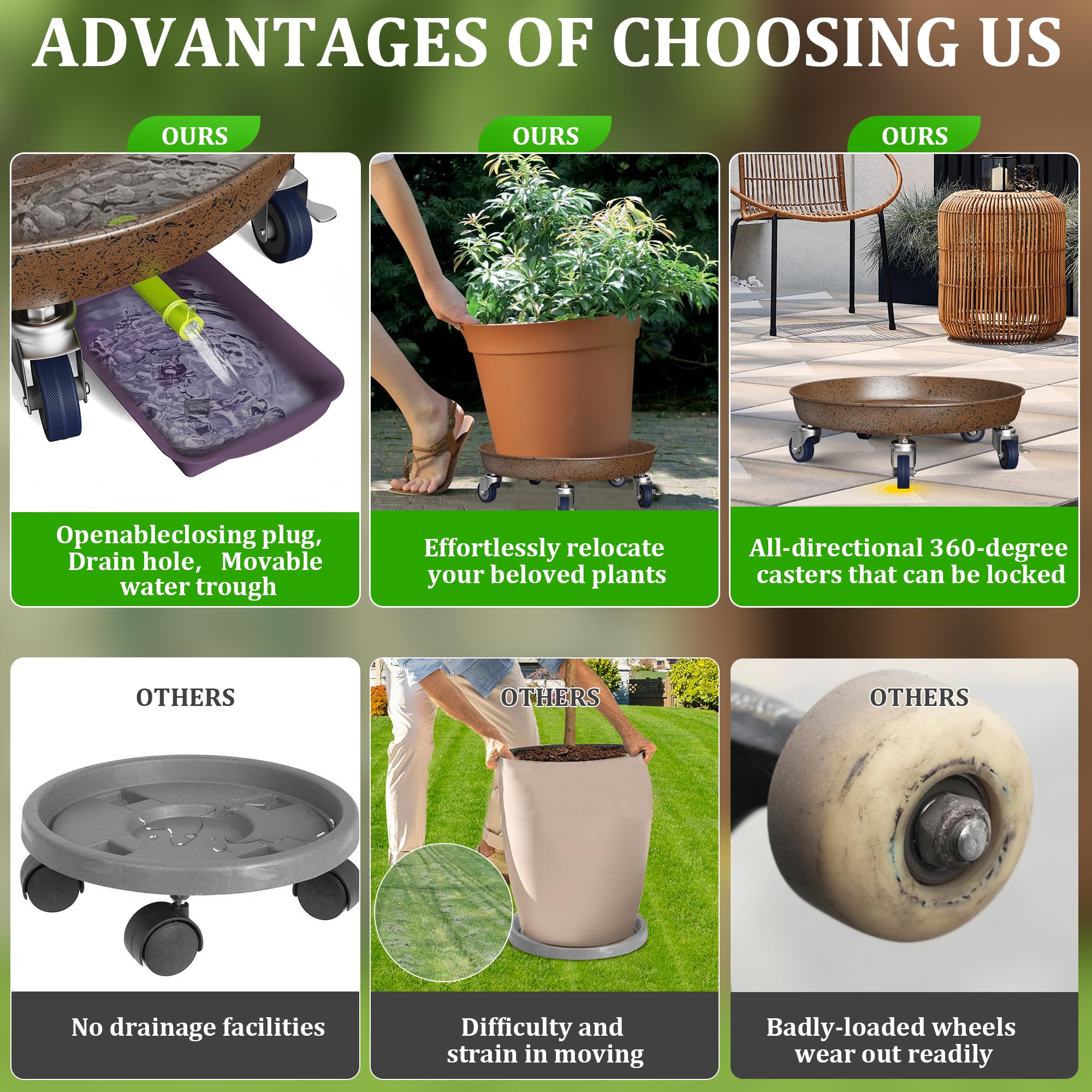 Snapklik.com : Ganggend 20" Metal Plant Caddy, Heavy Duty Planter Pot Mover