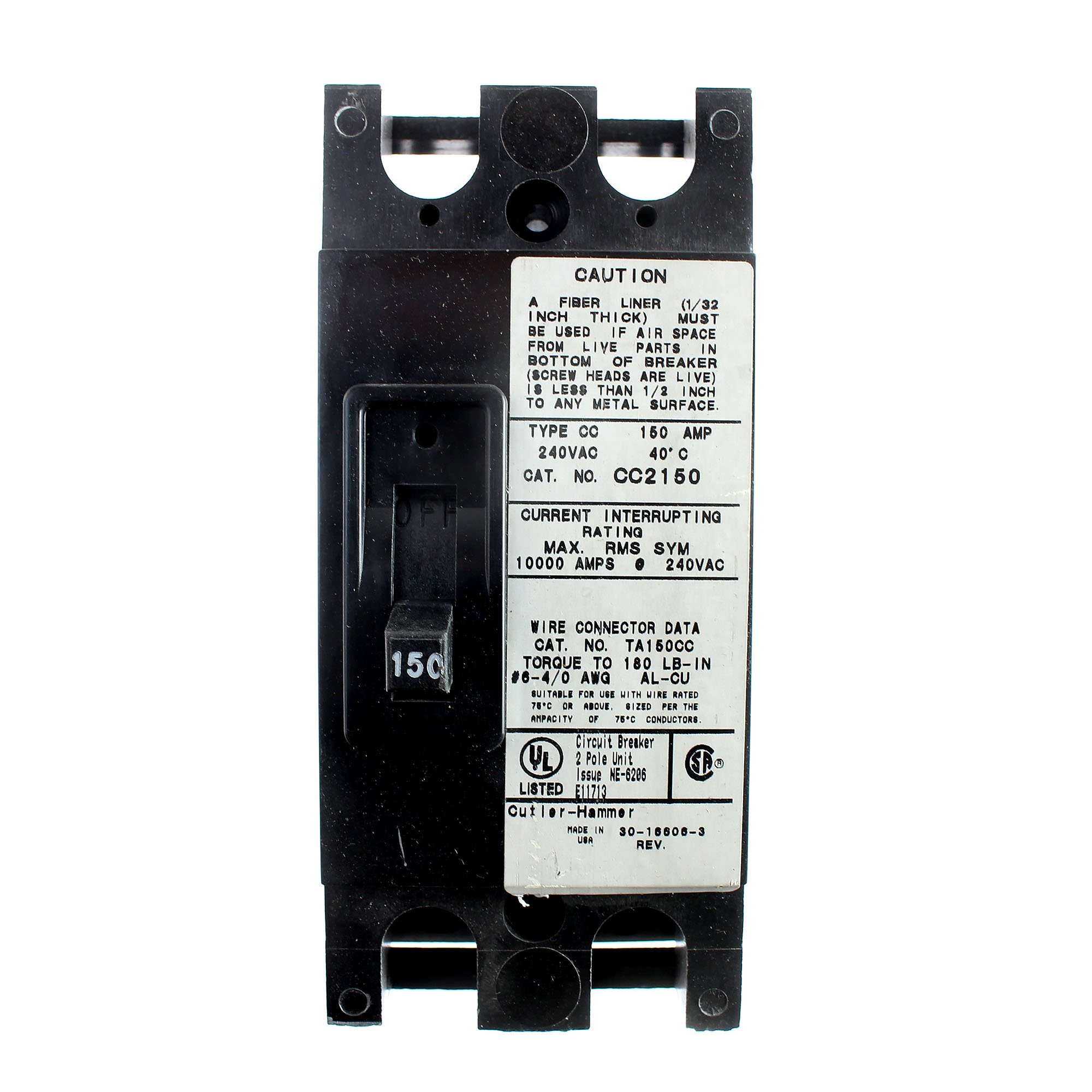 Cutler Hammer Eaton CC2150 Circuit Breaker CC Type, 150A, 2-Pole, 240V ...