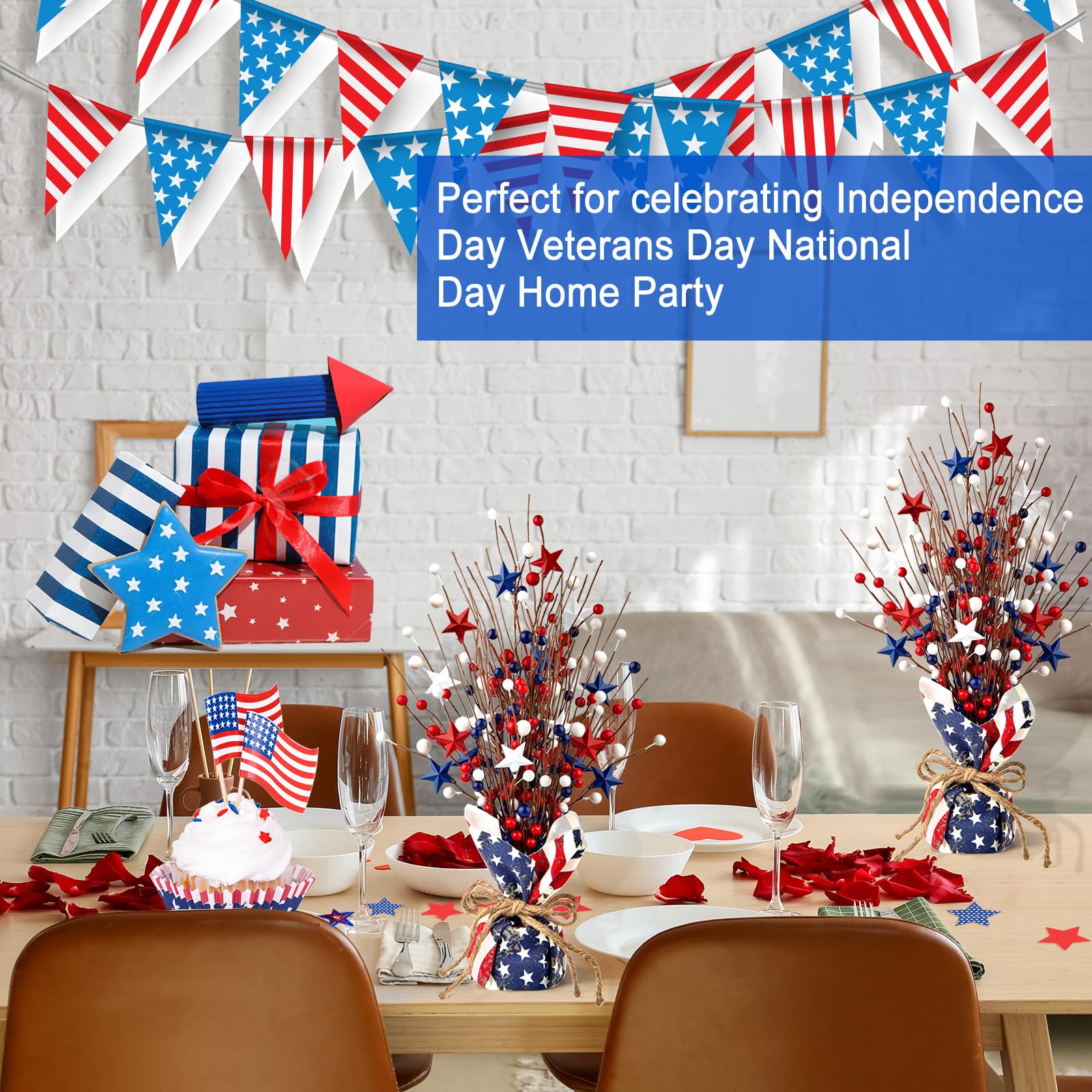 2 Pack 4th of July Artificial Tree Tabletop Decor Red Blue White ...