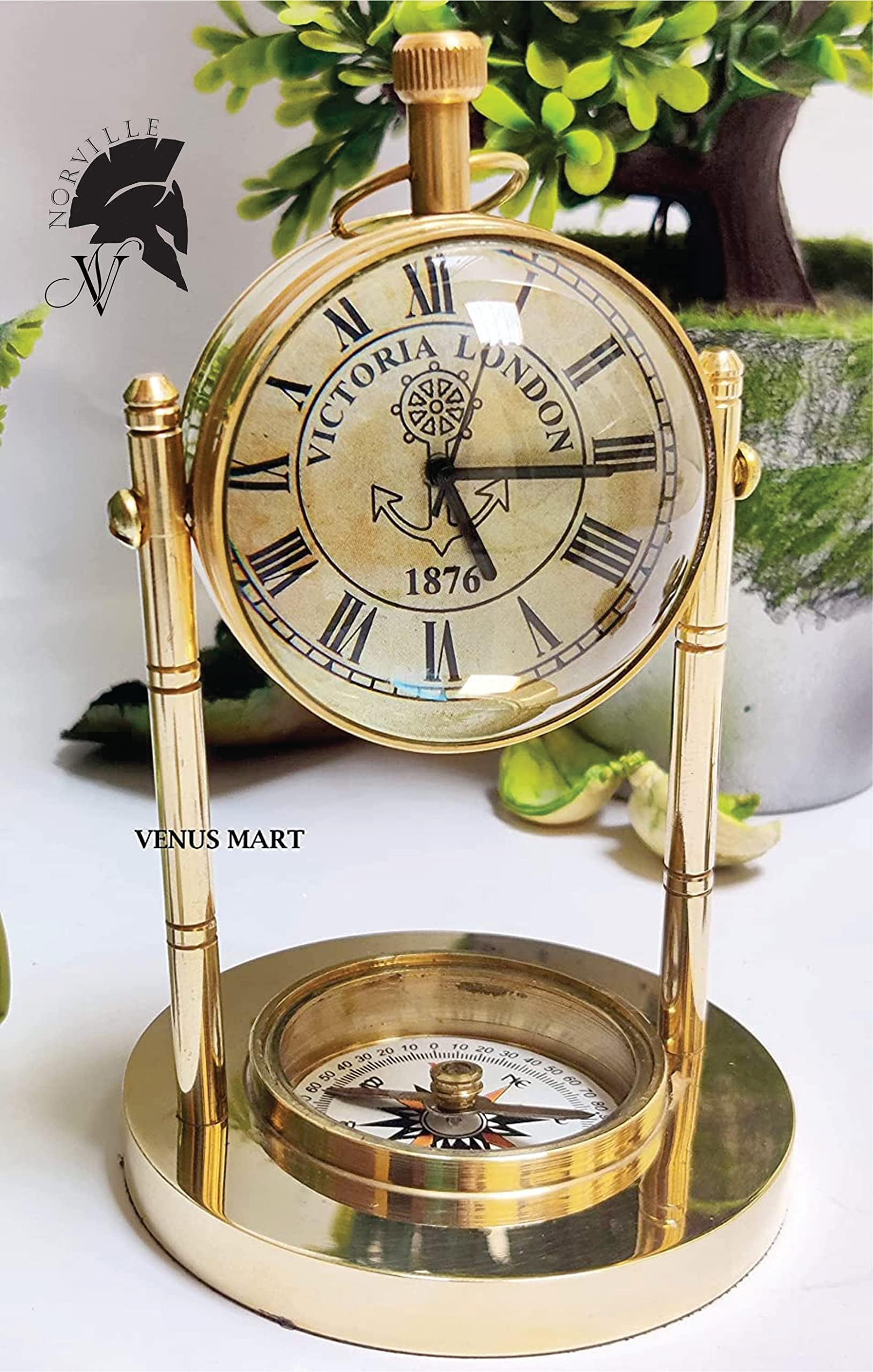 NORVILLE® Antique Brass Table Clock VintageTable Clock Watch for Study ...