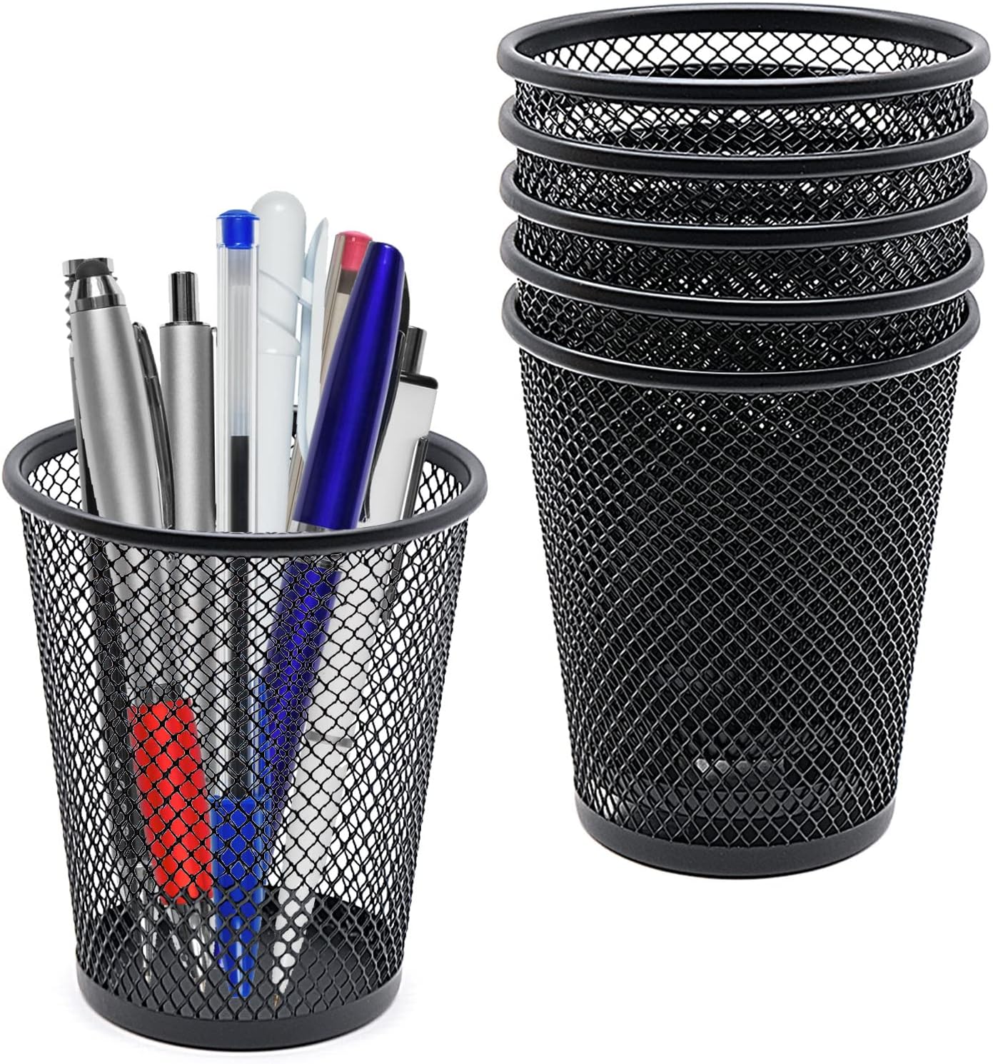 YAXIDAEVER 6Pcs Black Wire Mesh Pencil Holder,Pen Holder for Desk,Metal ...