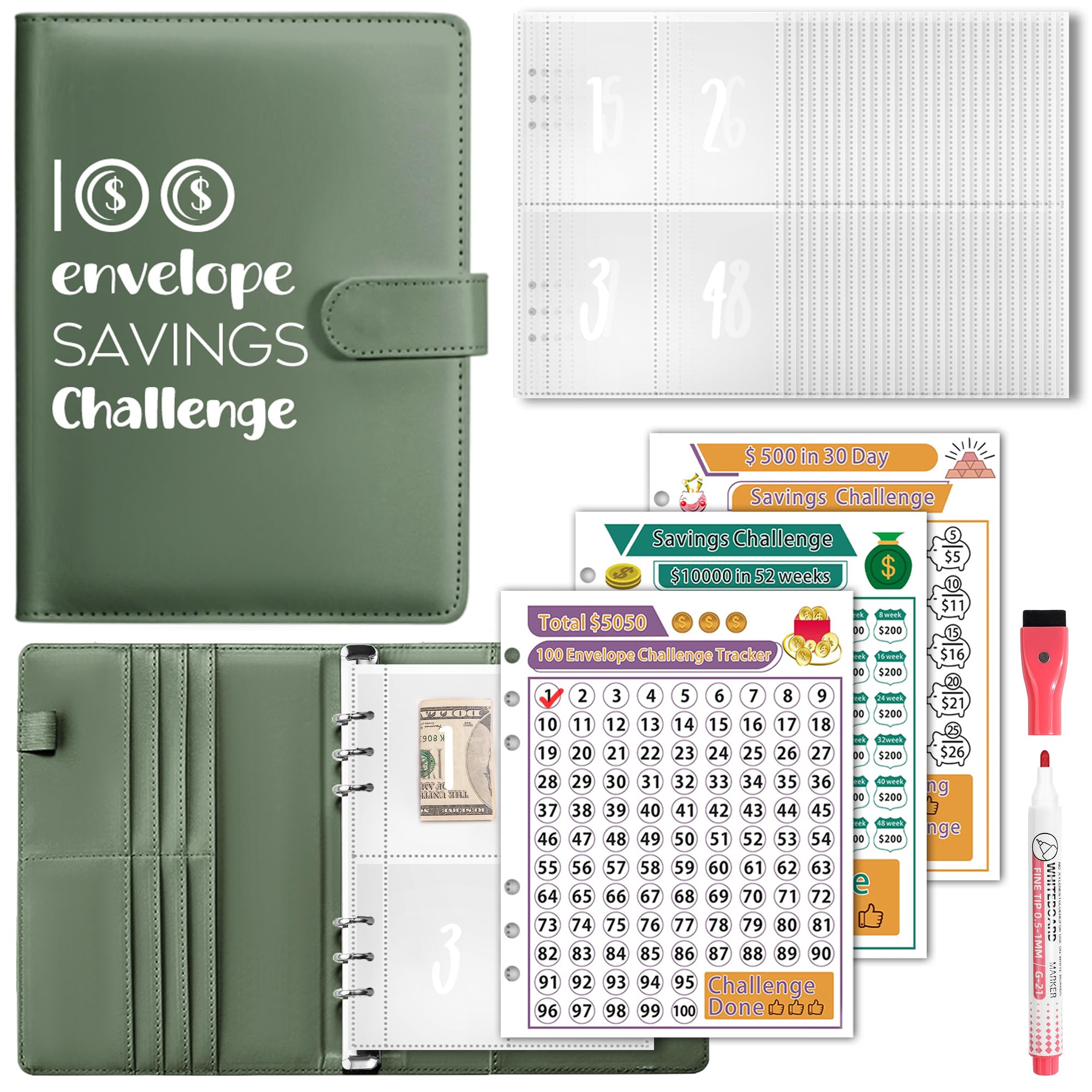 Amazon.com : 100 Envelopes Money Saving Challenge, A5 Savings ...