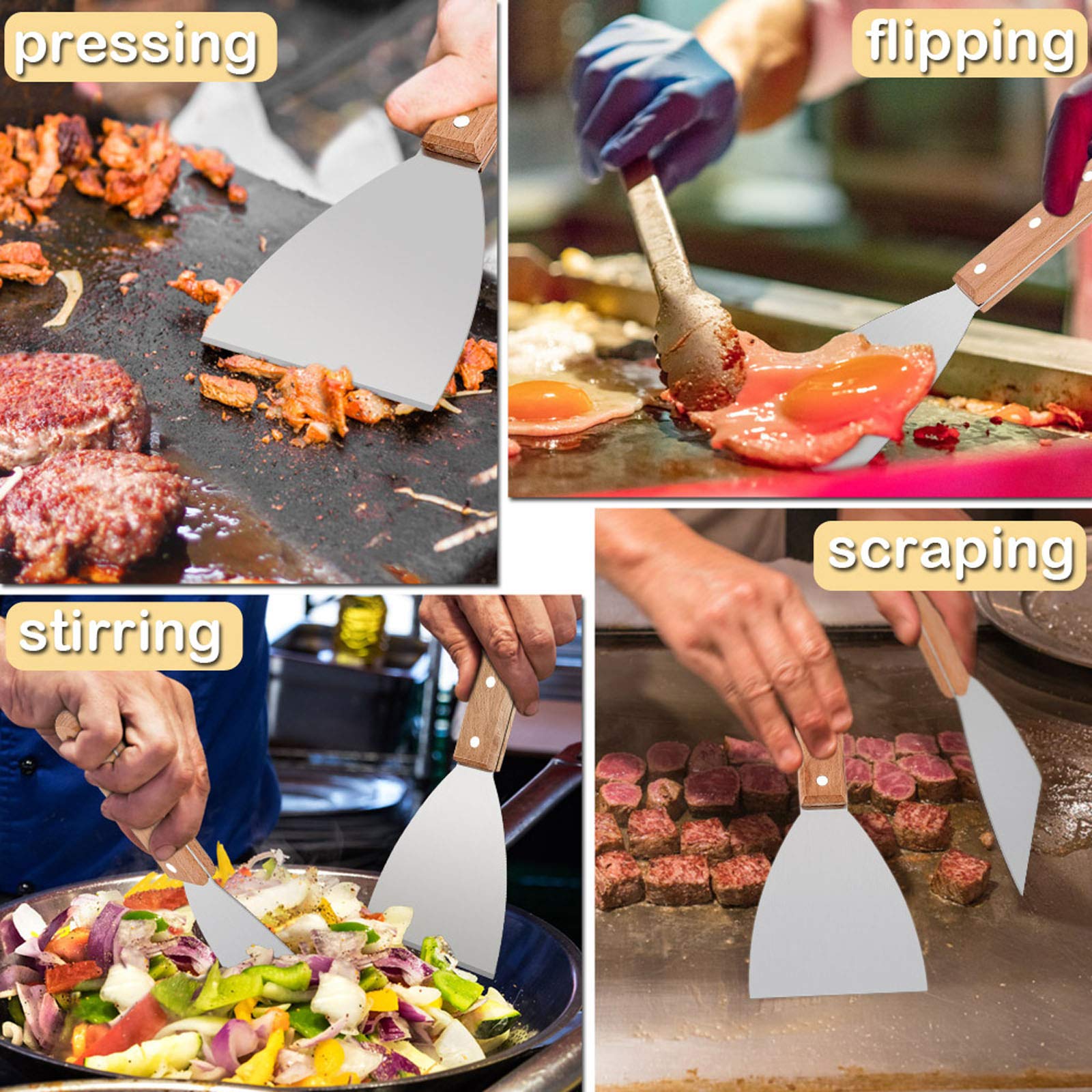 Snapklik.com : Wooden Griddle Scraper Set Of 2, Stainless Steel Metal ...