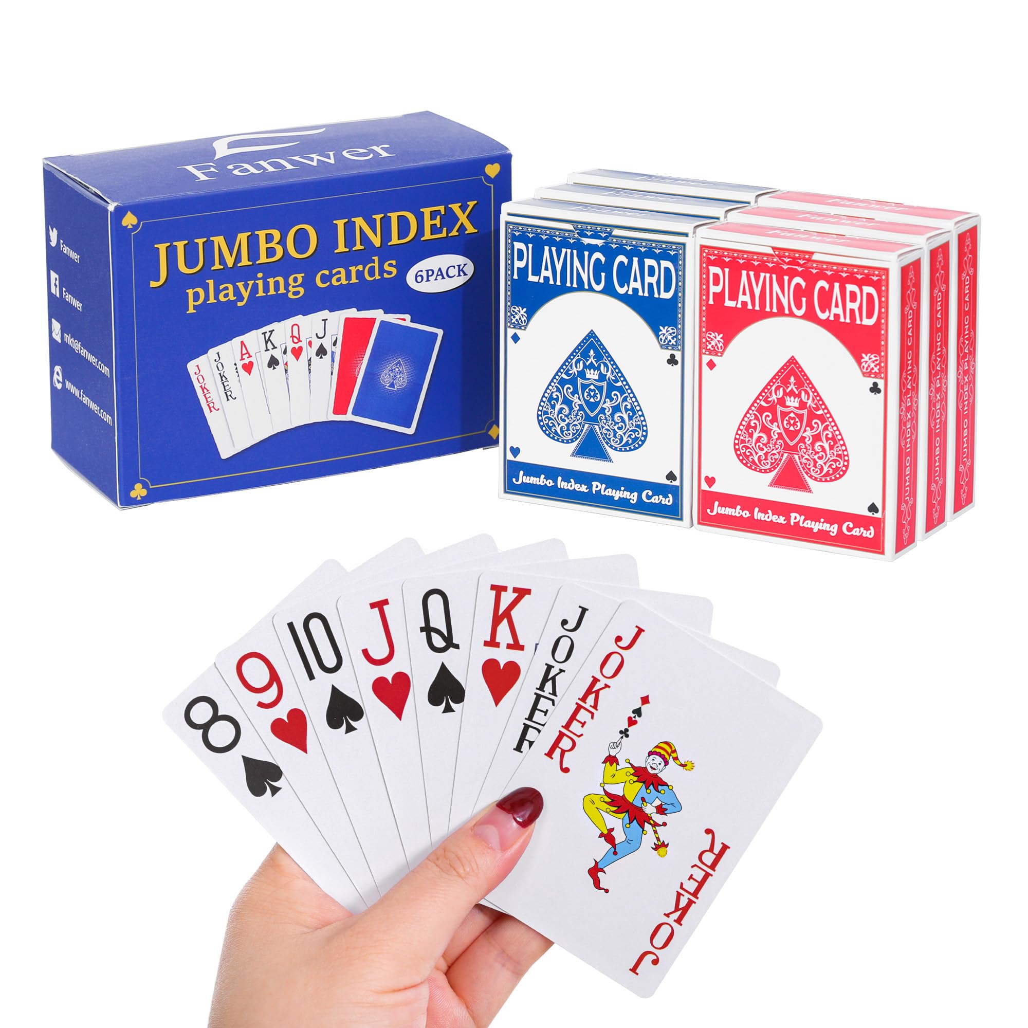 Amazon.com: Fanwer 6 Pack Large Print Playing Cards, Poker Playing ...
