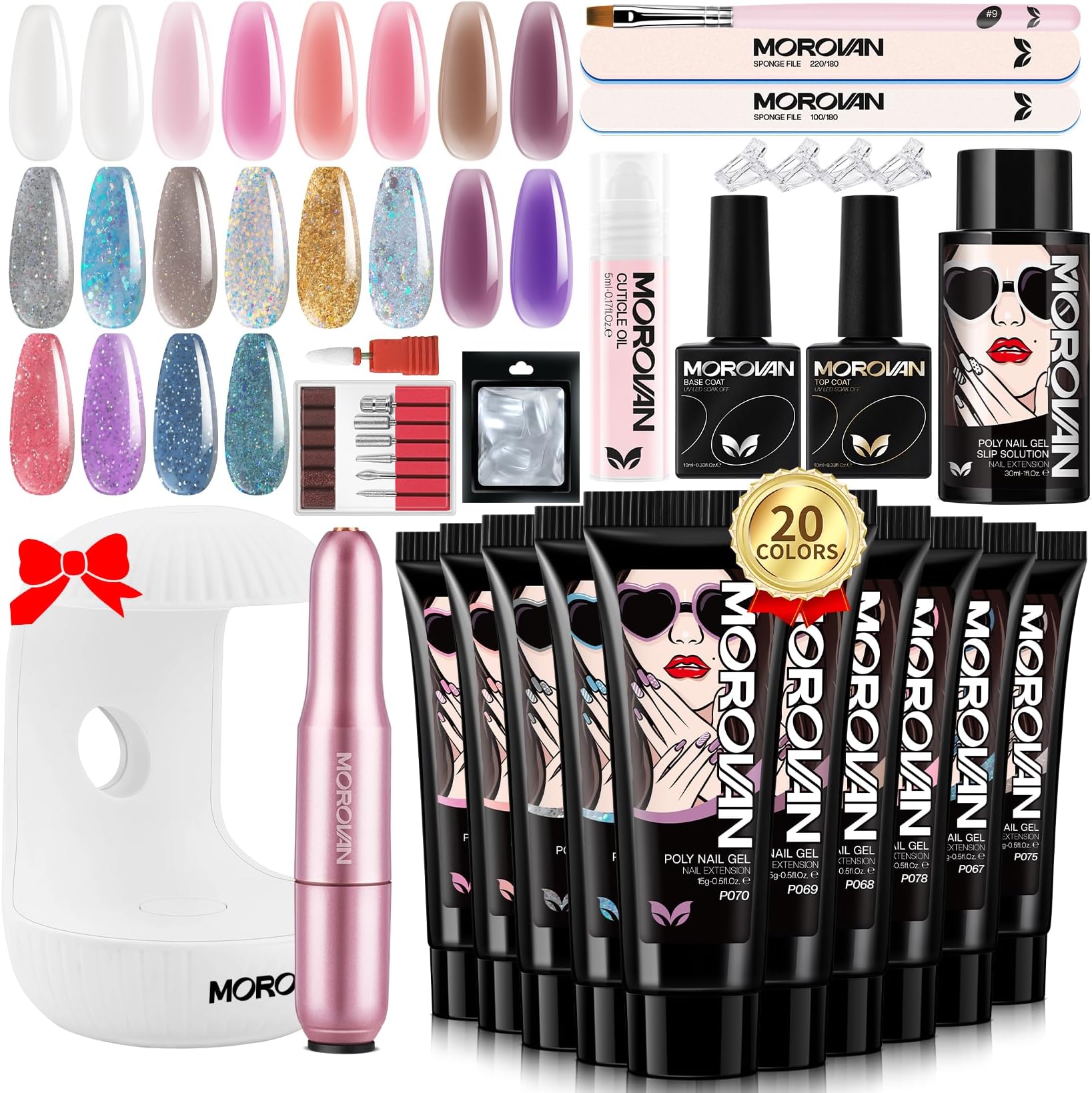 Amazon.com : Morovan Poly Gel Nail Kit with UV Lamp- 20 Colors Poly ...