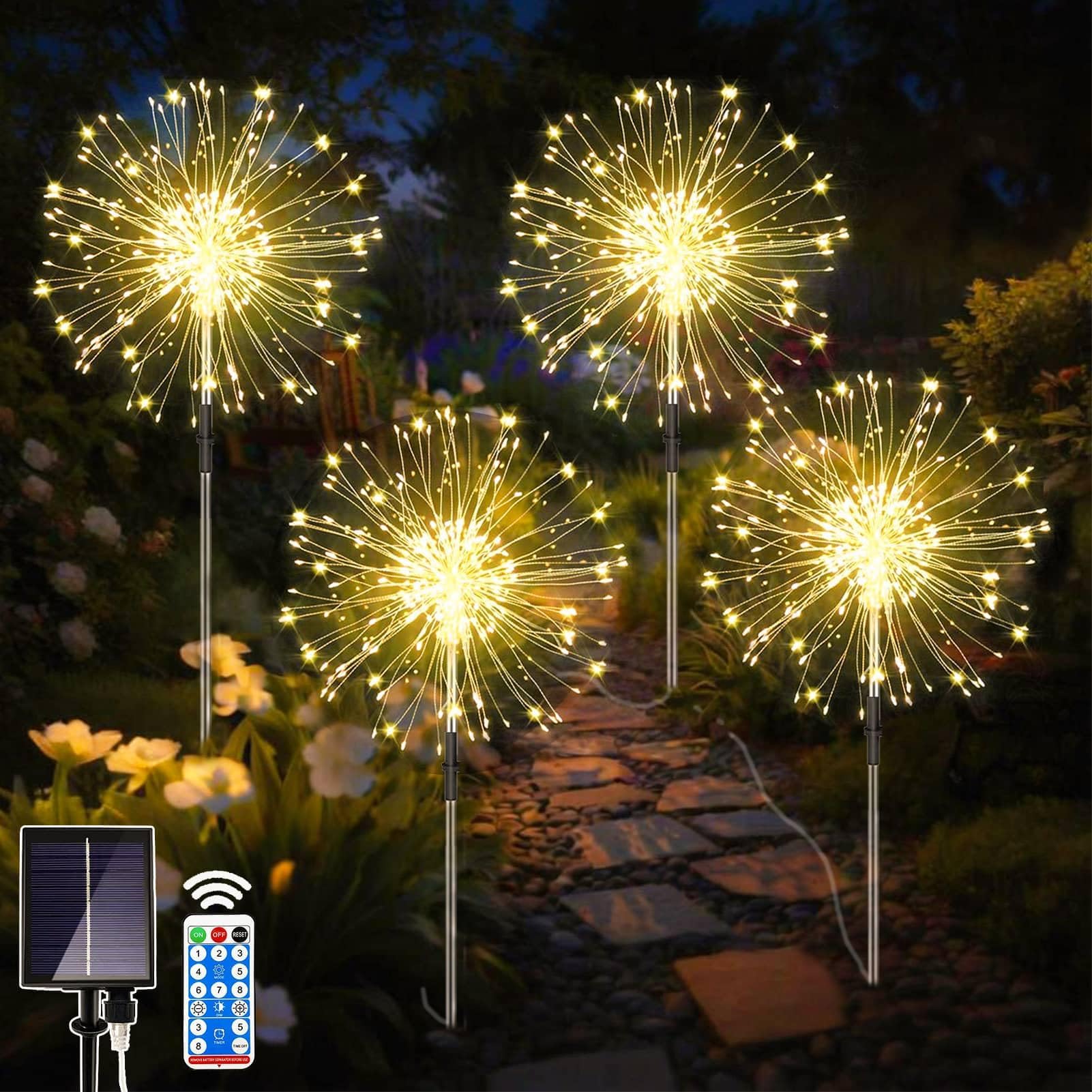 Joycome Solarleuchten für Außen Garten 2 Stück 150 LED Solar Pusteblume ...
